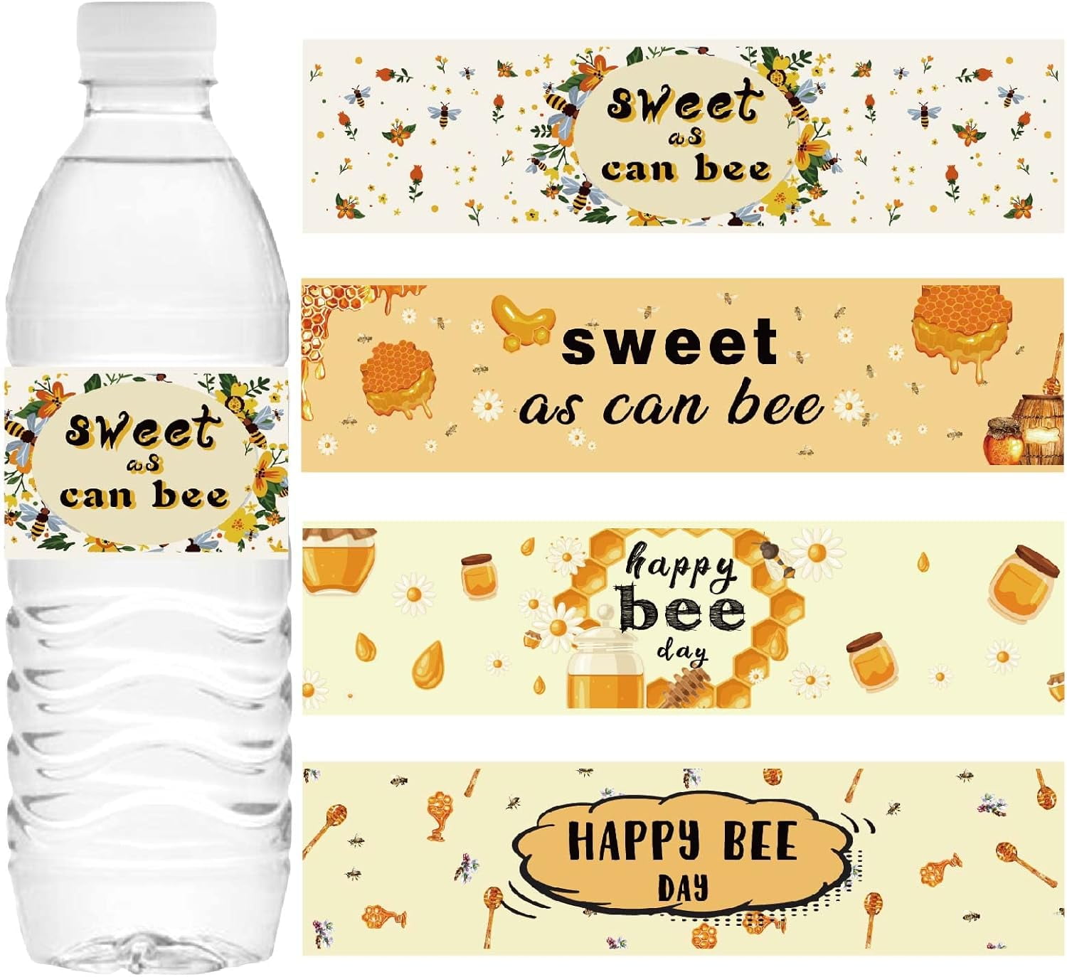 100Pcs 4 Styles Bee Party Water Bottle Labels Bee Party Decorations Bee ...