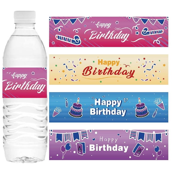 100Pcs 4 Styles Happy Birthday Water Bottle Labels Party Decorations ...