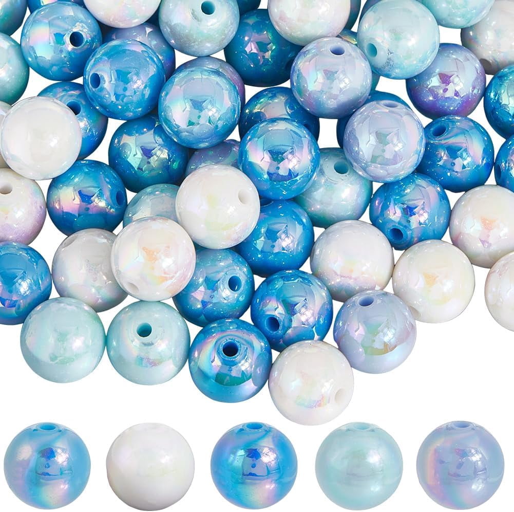 100Pcs 5 Colors Blue Bead 16mm Ocean Beads Bulk Acrylic Opaque Round ...