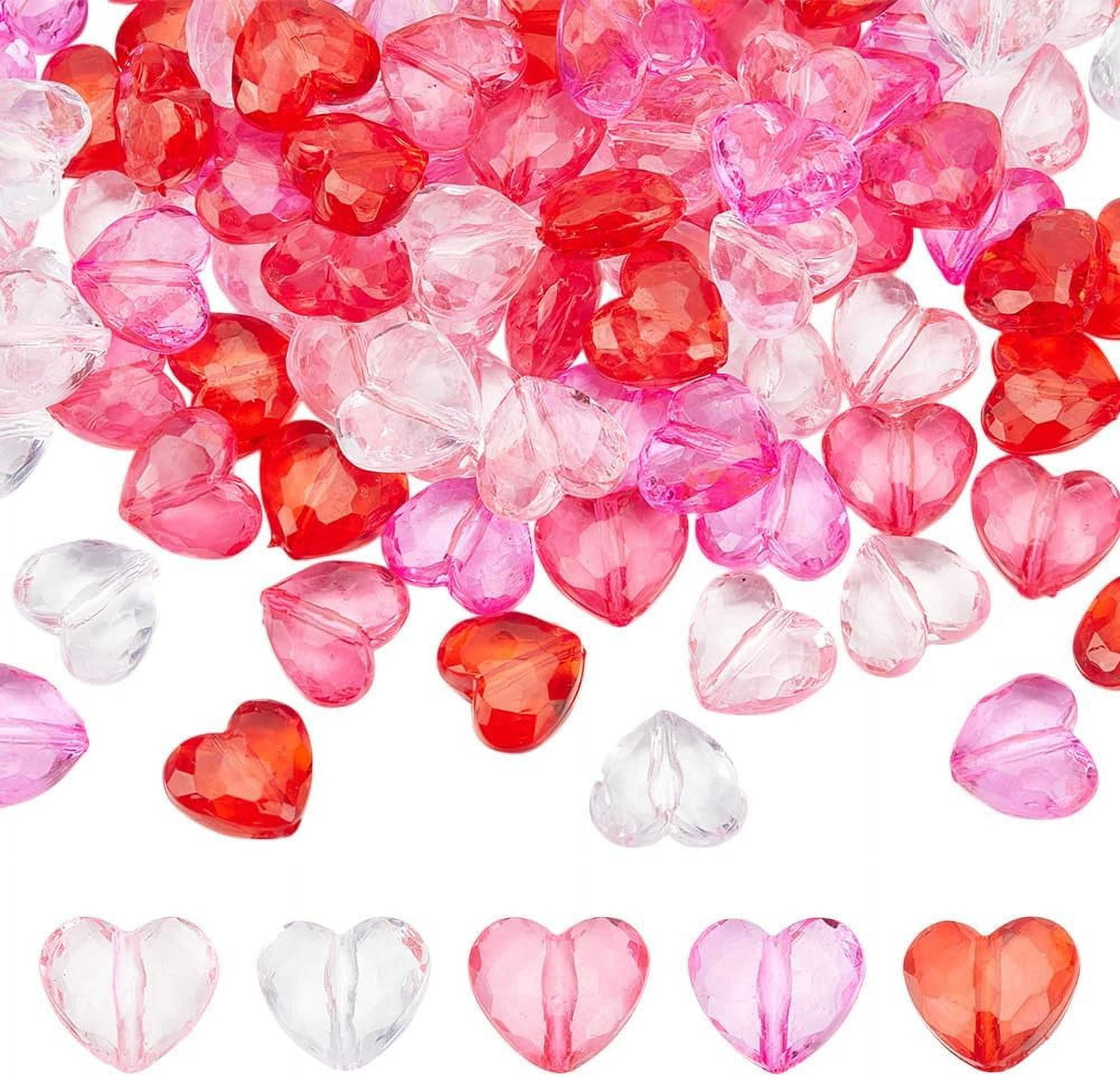 100Pcs 5 Colors Transparent Acrylic Beads Faceted Heart Mixed Color 16 ...