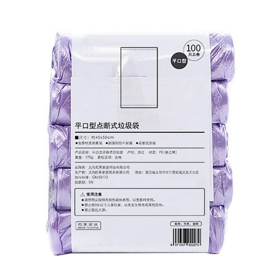 100Pcs 5 Rolls Flat‑Top Perforated Trash Bags, Household Leak‑Proof ...
