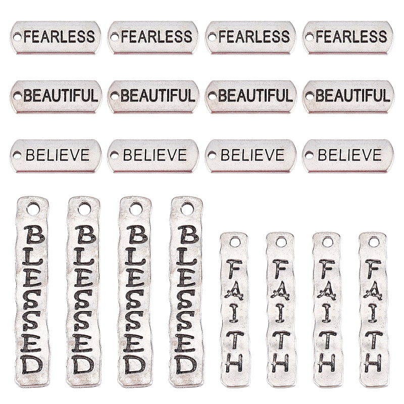 100Pcs 5 Style Alloy Pendants Rectangle with Word Silver 8~38.5x7.3 ...