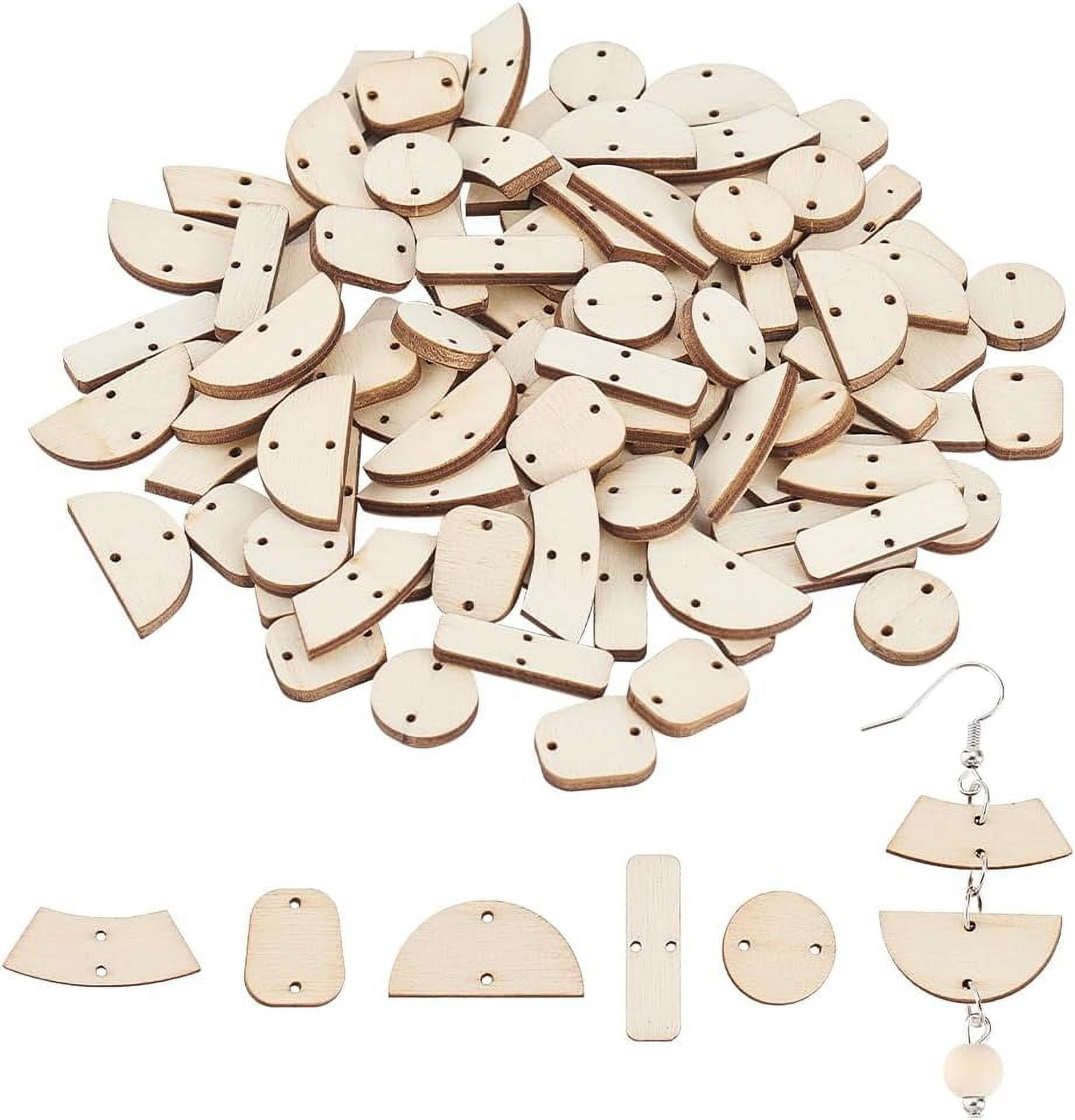 100Pcs 5 Style Natural Wood Earring Blanks Wood Connector Pendants ...
