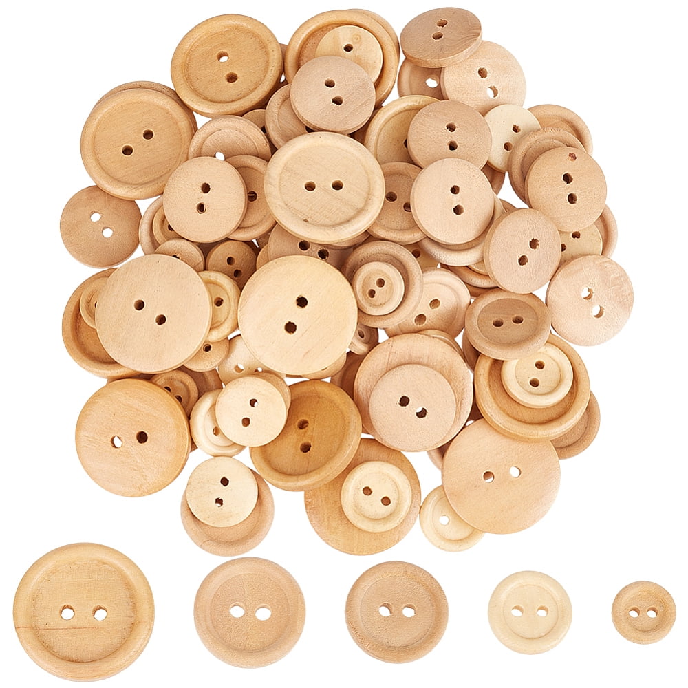 100Pcs 5 Styles 2-hole Wooden Buttons Clothing Accessories Flat Round ...