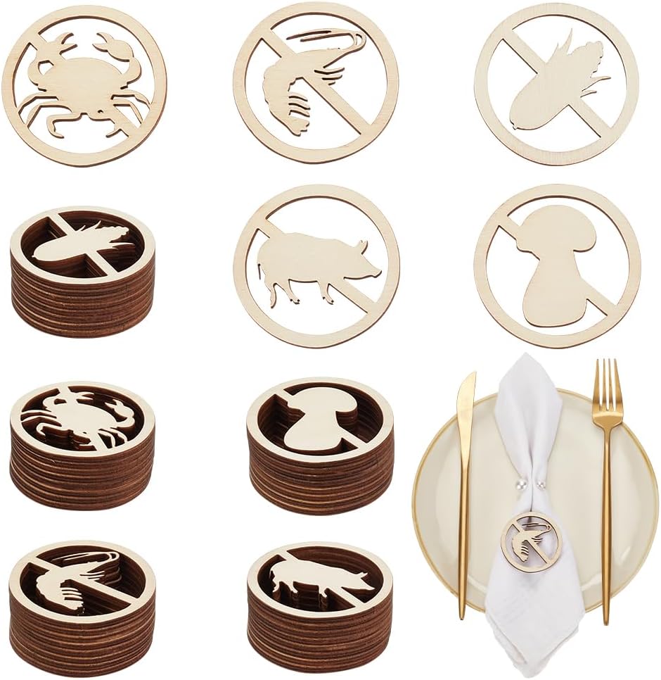 100Pcs 5 Styles Unfinished Wood Plate Decor Wood Cutout Place Cards ...