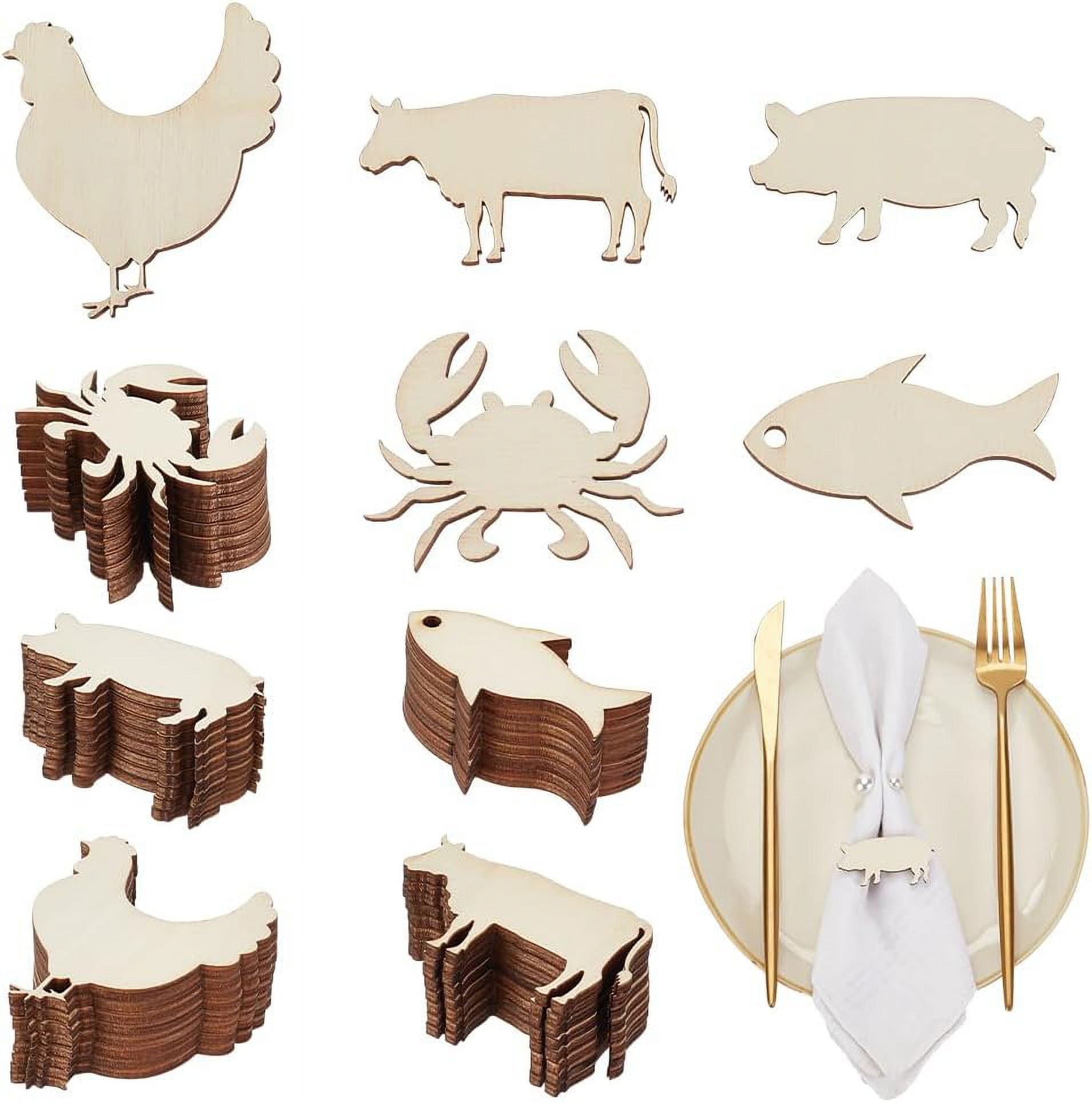 100Pcs 5 Styles Unfinished Wood Plate Decor Wood Cutout Place Cards ...