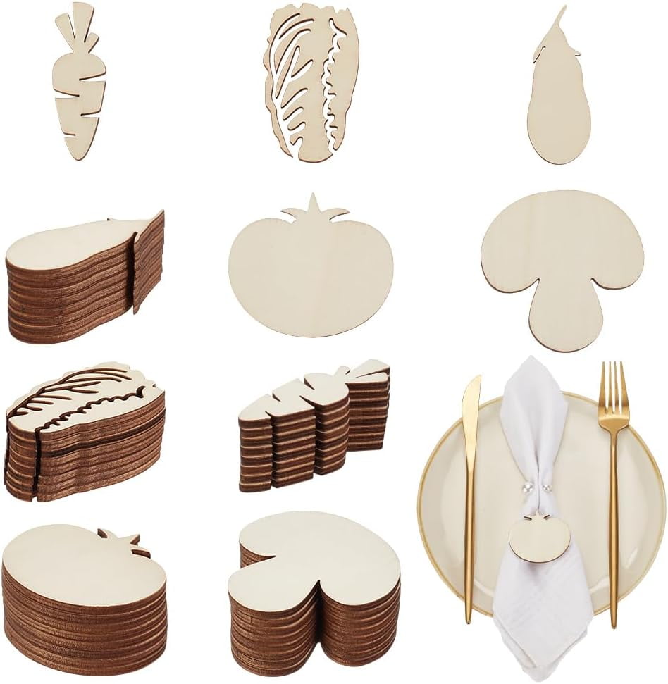 100Pcs 5 Styles Unfinished Wood Plate Decor Wood Cutout Place Cards ...