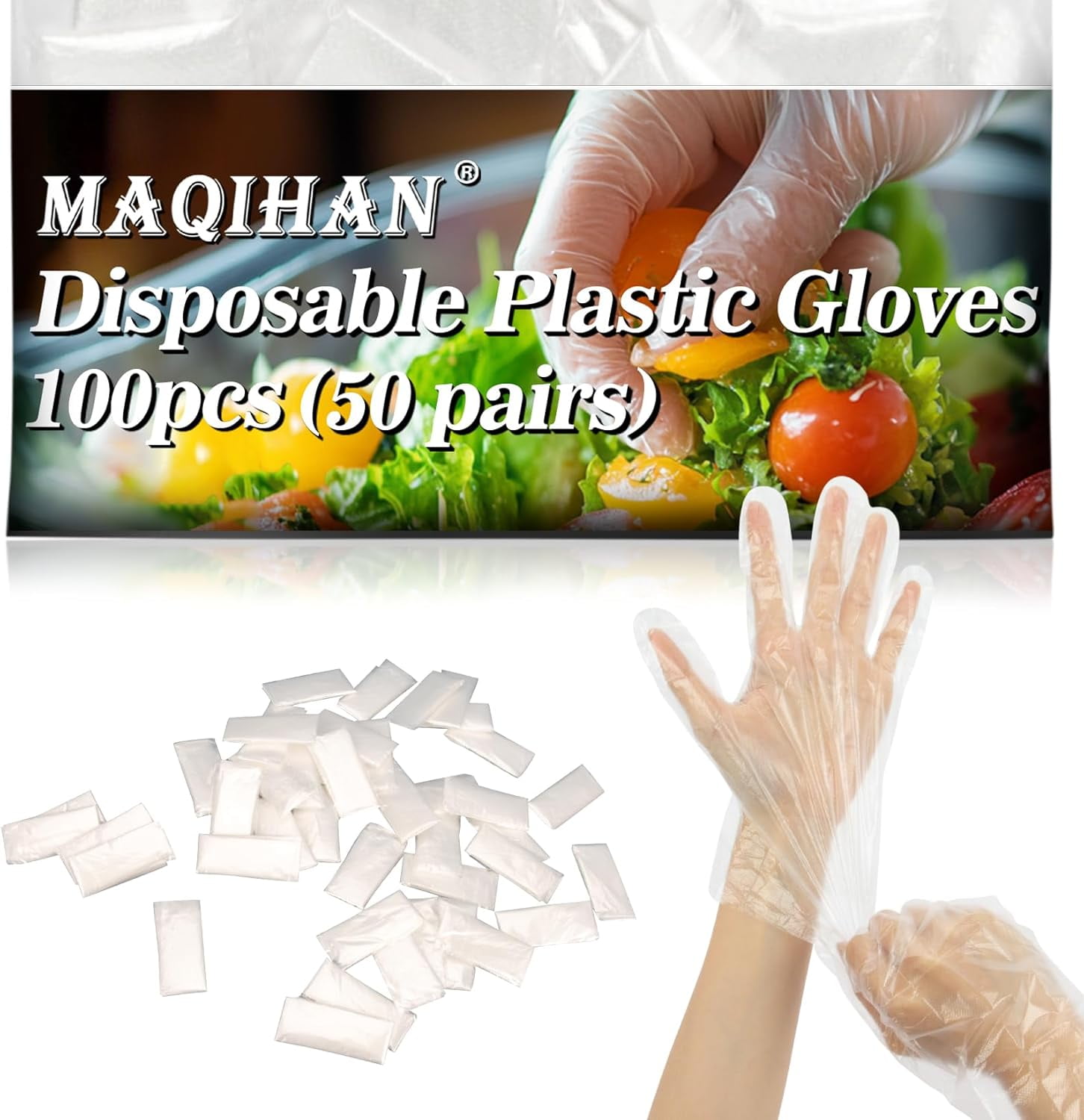 100Pcs(50Paris) Plastic Gloves Disposable - Plastic Food Safe Handling ...