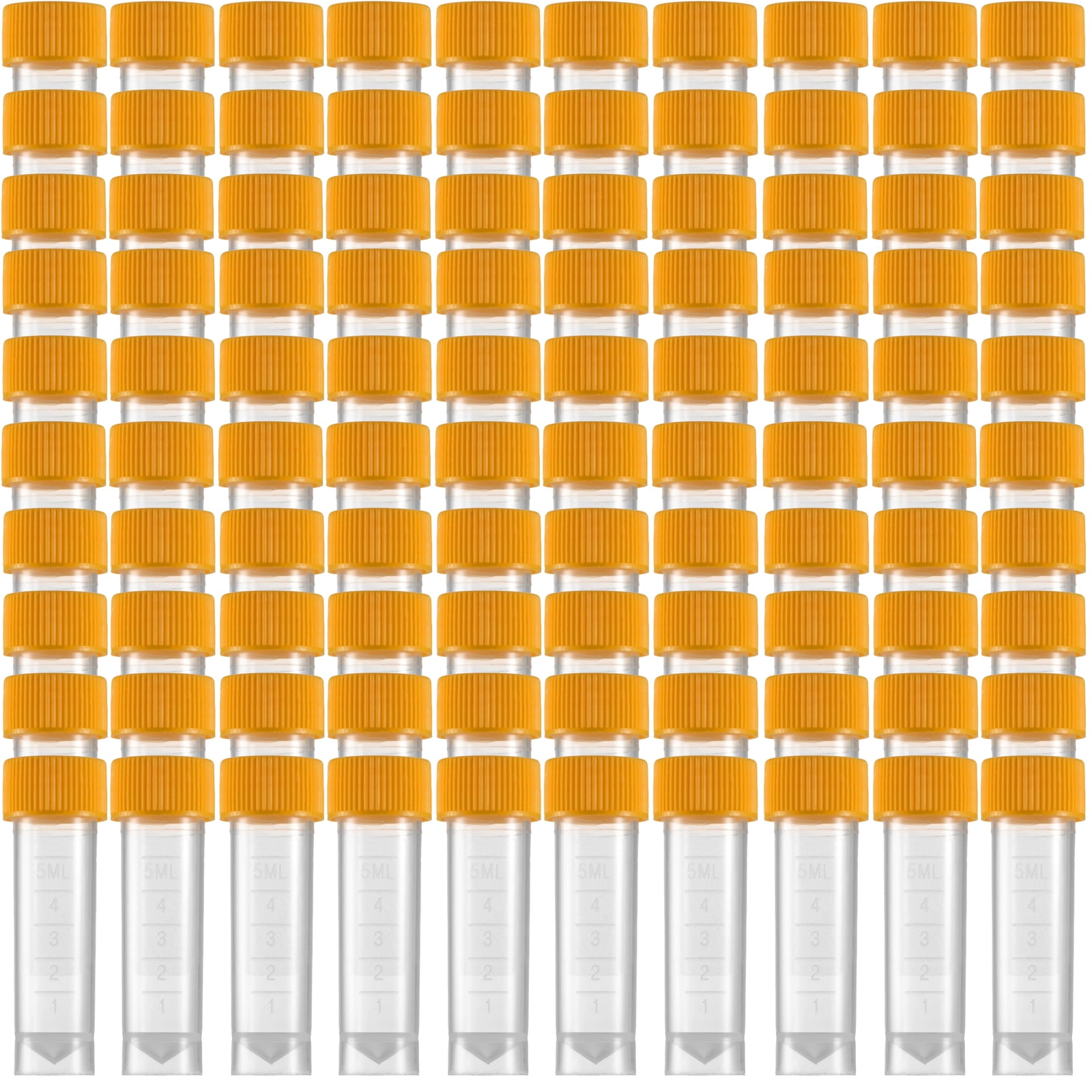 100Pcs 5ml Orange Lab Plastic Frost Test Tubes Vial Seal Cap, Graduated ...
