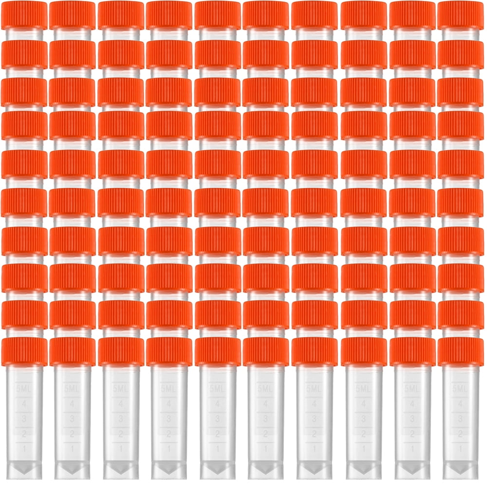 100Pcs 5ml Red Lab Plastic Frost Test Tubes Vial Seal Cap, Graduated ...