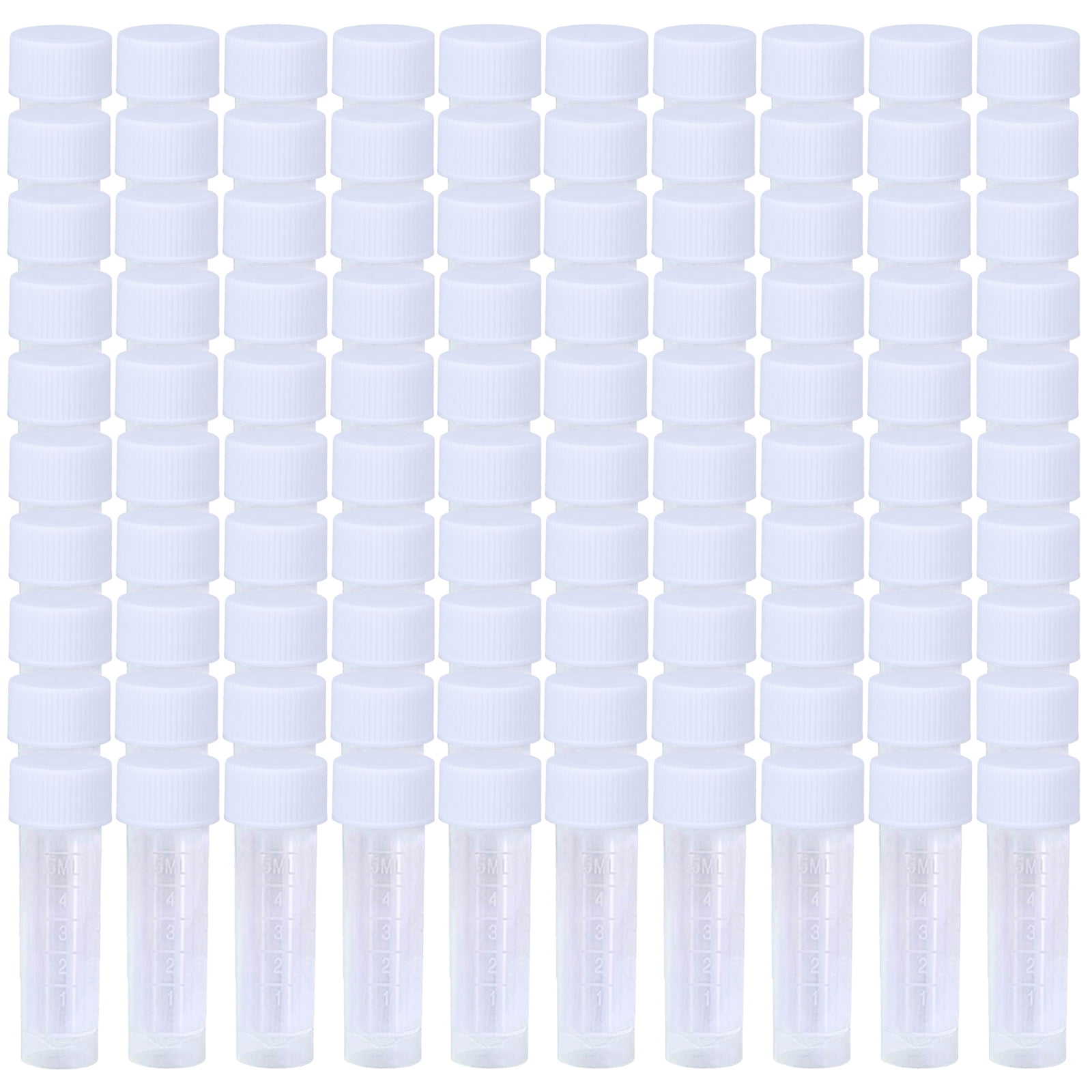 100Pcs 5ml White Lab Plastic Frost Test Tubes Vial Seal Cap, Graduated ...