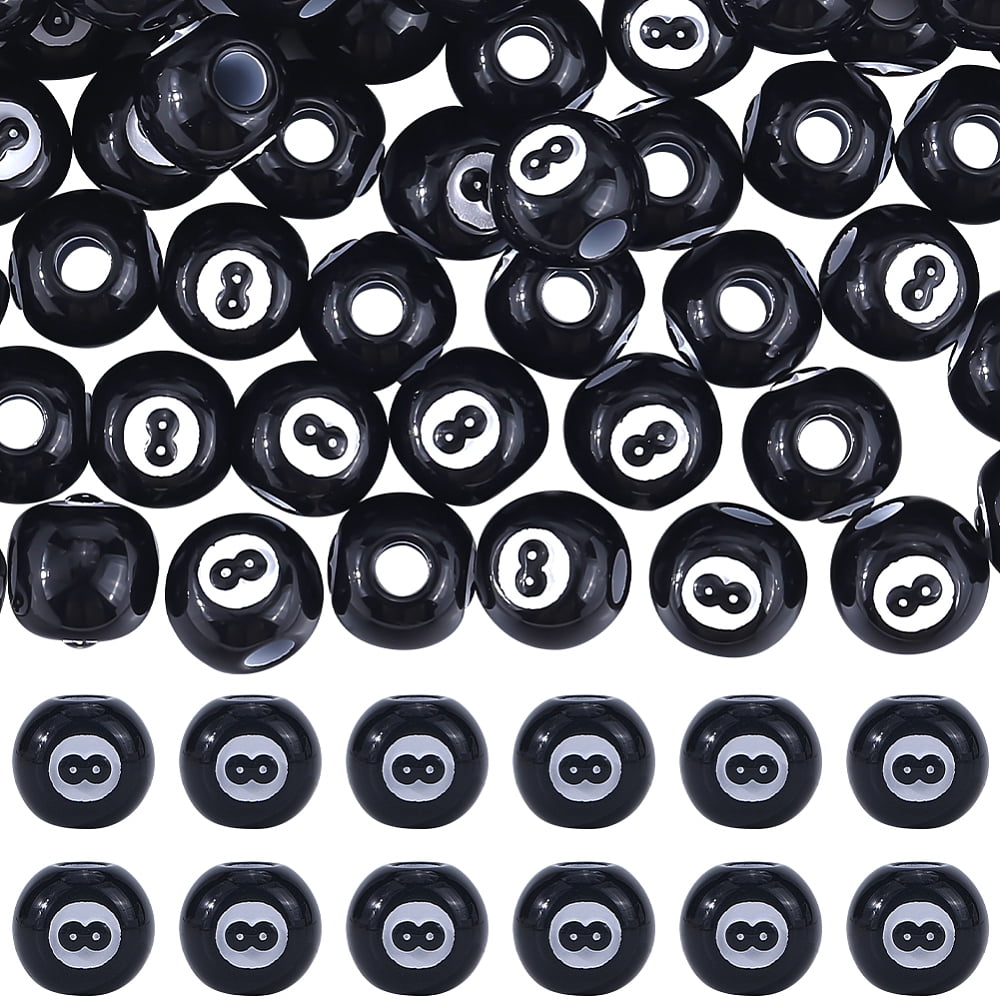 100Pcs 8 Ball Spray Painted Acrylic Beads Large Hole Beads Eight Ball ...