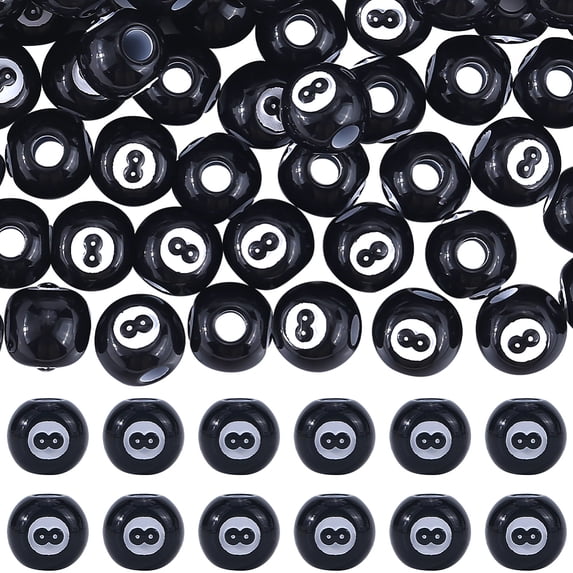 100Pcs 8 Ball Spray Painted Acrylic Beads Large Hole Beads Eight Ball ...