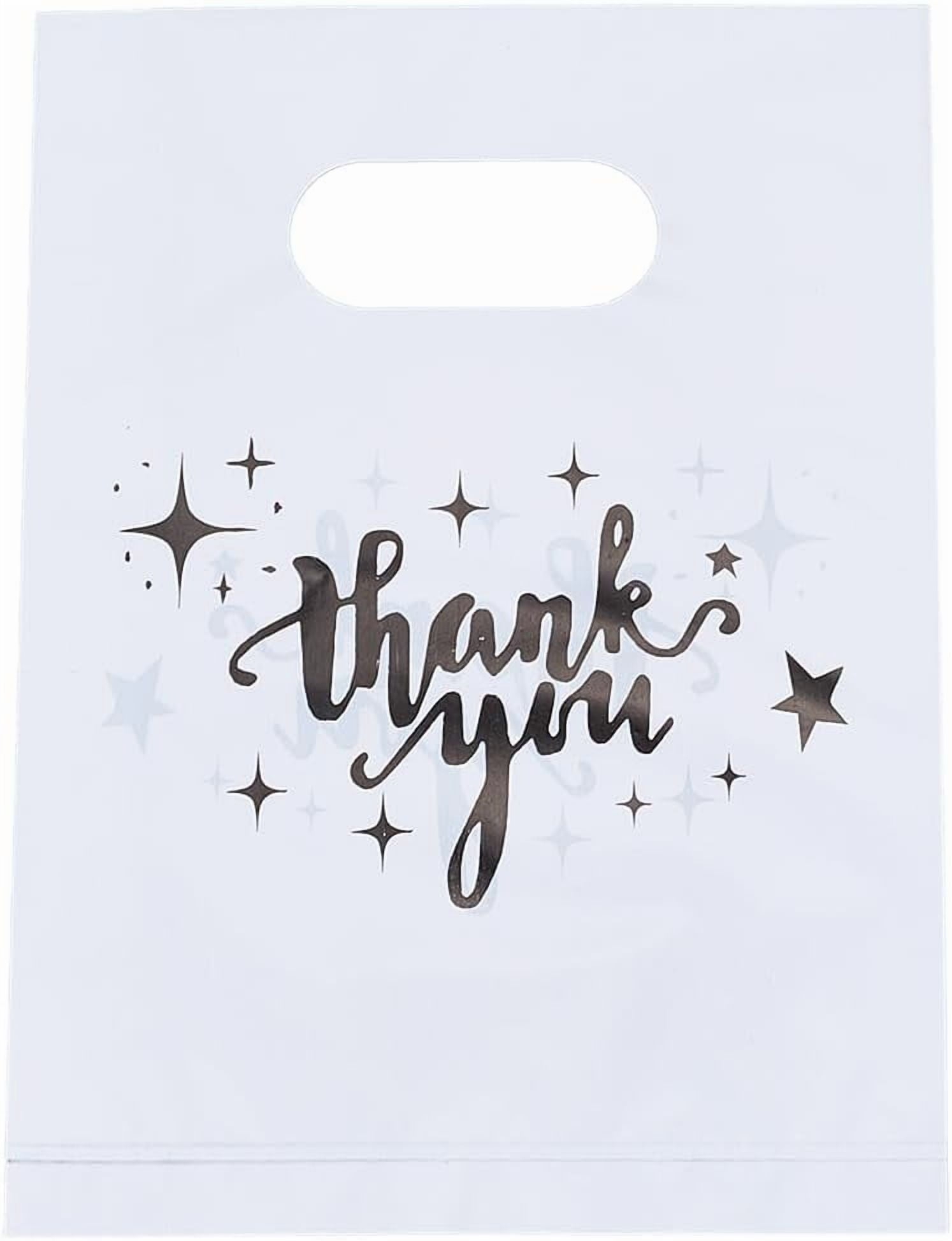 100Pcs 8 x 6 Inch White Thank You Plastic Bags Candy Treat Bags with ...