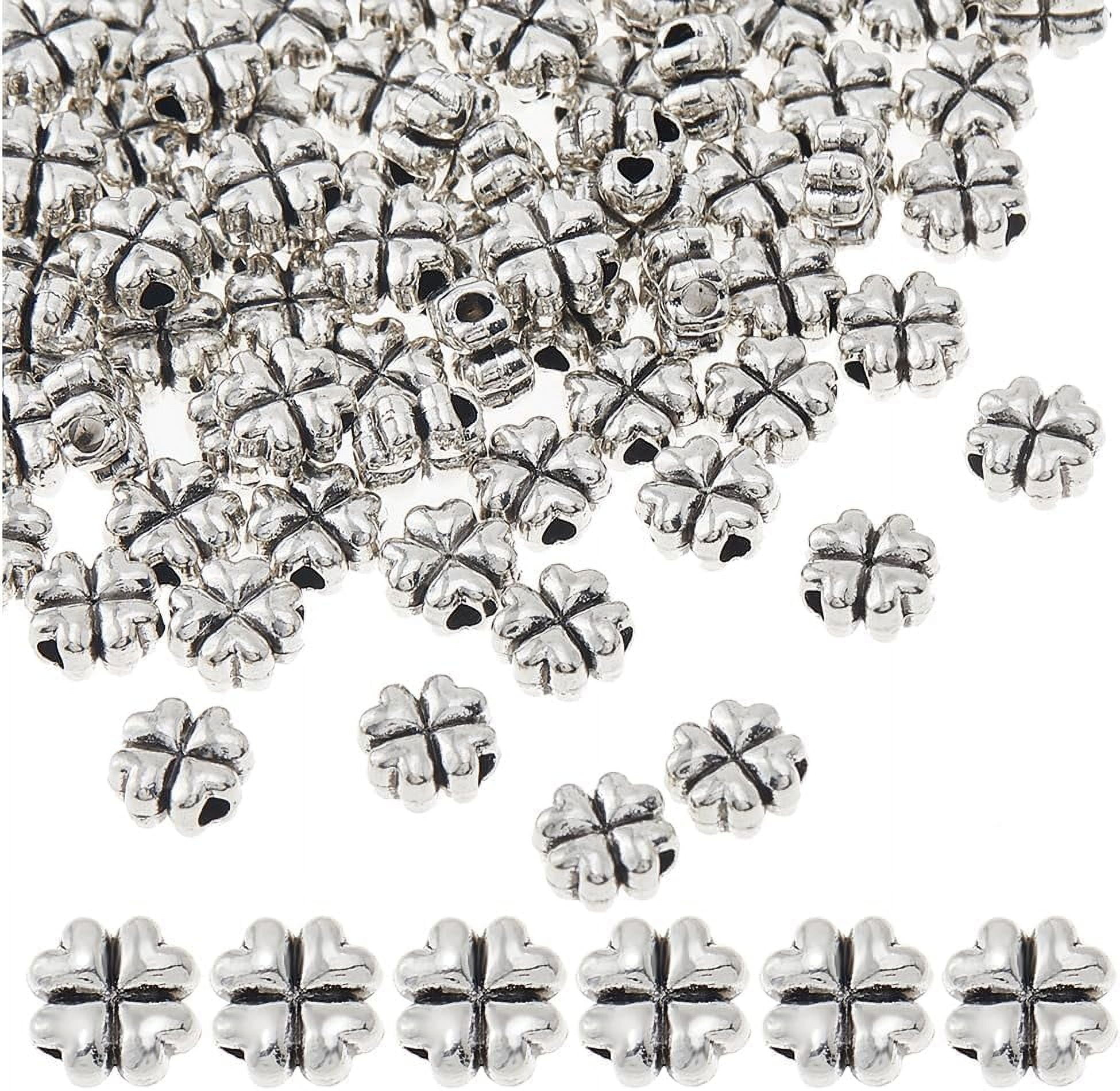 100Pcs 8mm Four-Leaf Clover Beads Antique Silver St. Patrick's Day ...