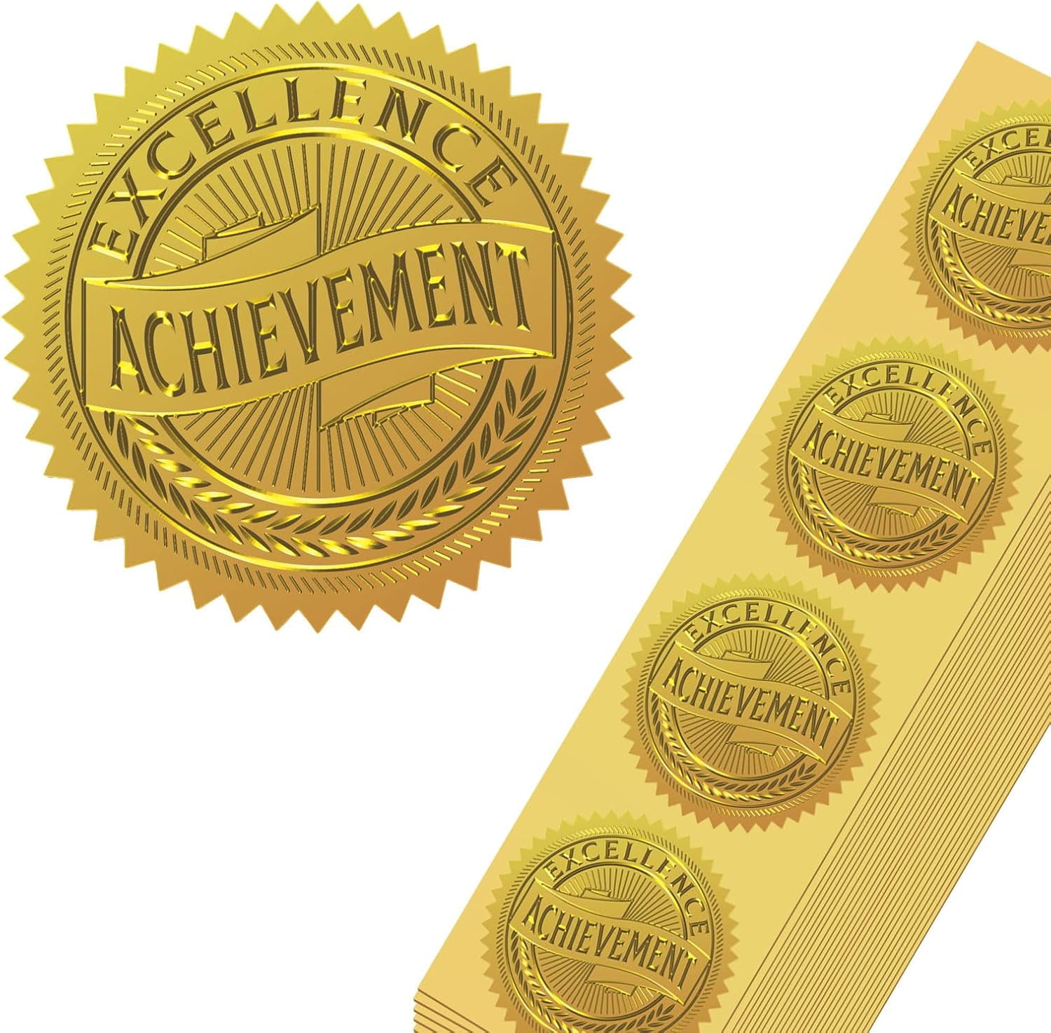 100Pcs Achievement Gold Foil Certificate Seals Self Adhesive Embossed ...