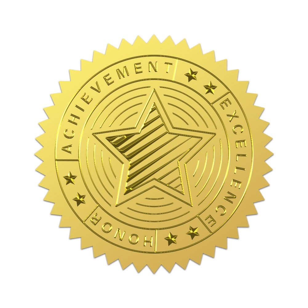 100Pcs Achievement Star Gold Foil Stickers 2 Inch 5-Point Star Round ...