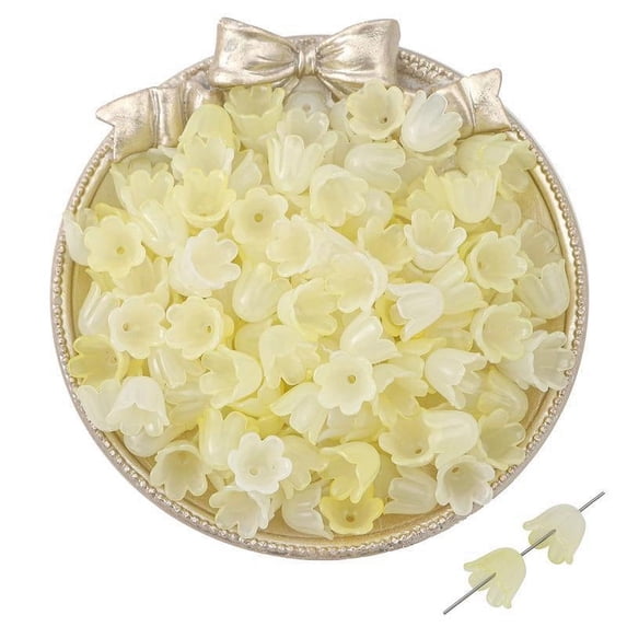 100Pcs Acrylic Bead Caps Flower Light Khaki 10x8mm Hole: 1.5mm for DIY ...