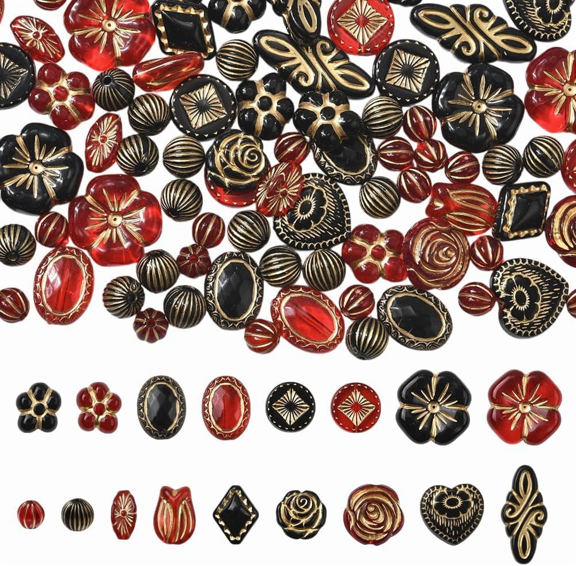 100Pcs Acrylic Beads Mixed Shapes Golden Metal Enlaced Mixed Color 7.5 ...