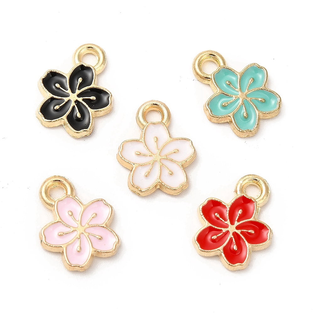100Pcs Alloy Enamel Flower Charms Golden Flower Charm Mixed Color ...
