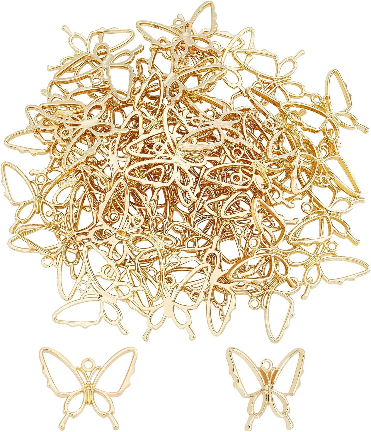 100Pcs Alloy Open Back Bezel Pendants Butterfly Charms Bezel for DIY ...