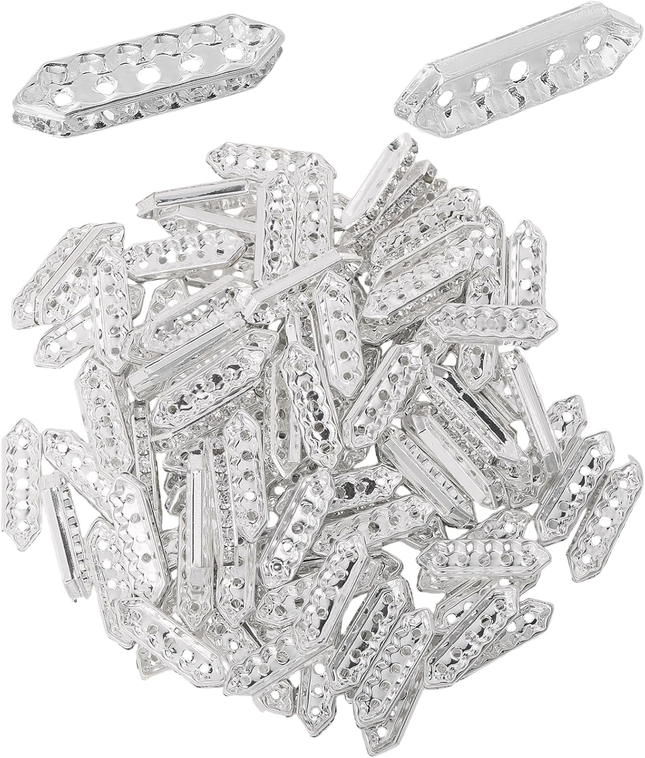 100Pcs Alloy Rhinestone Spacers Bars 2mm and 1.4mm 5 Holes Platinum ...