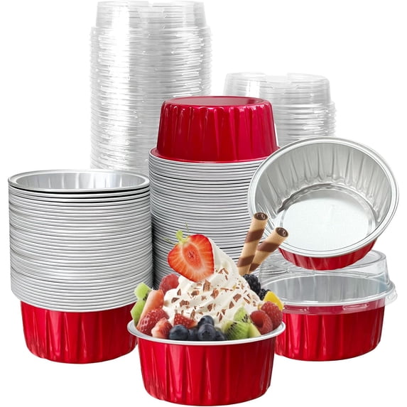 100Pcs Aluminum Cups with Lids,5oz Disposable Ramekin Baking Cups ...