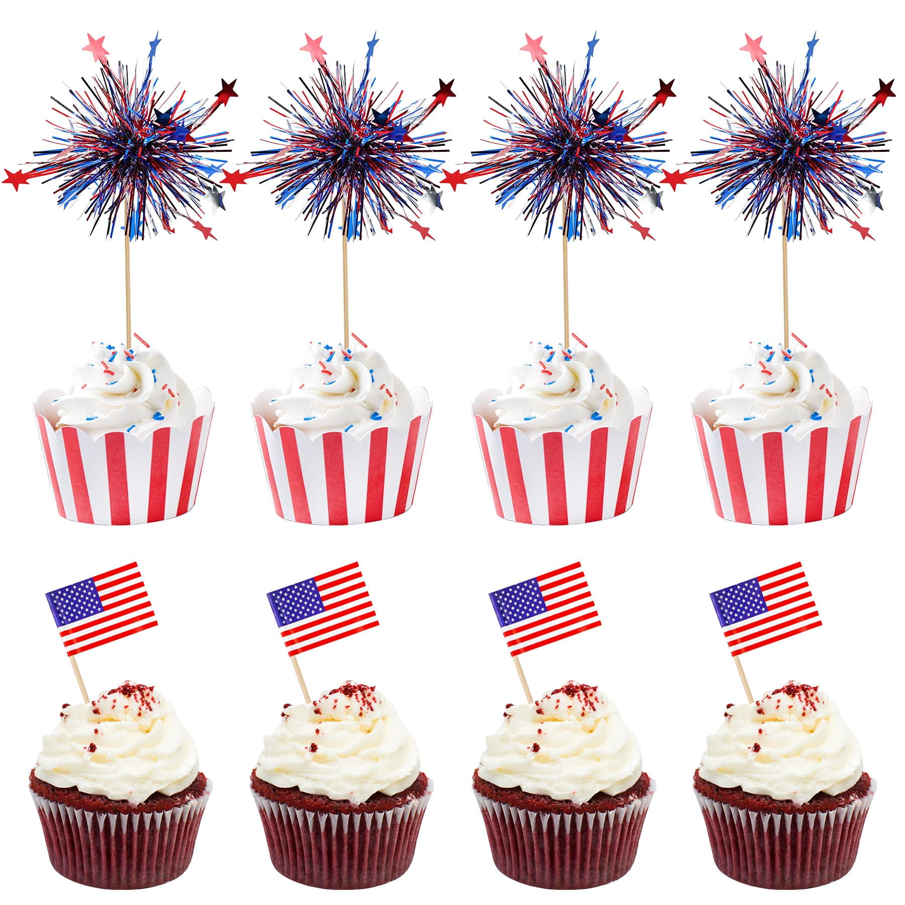 100Pcs American Flag TWE5 Patriotic Cupcake Toppers, 4th of July Foil ...