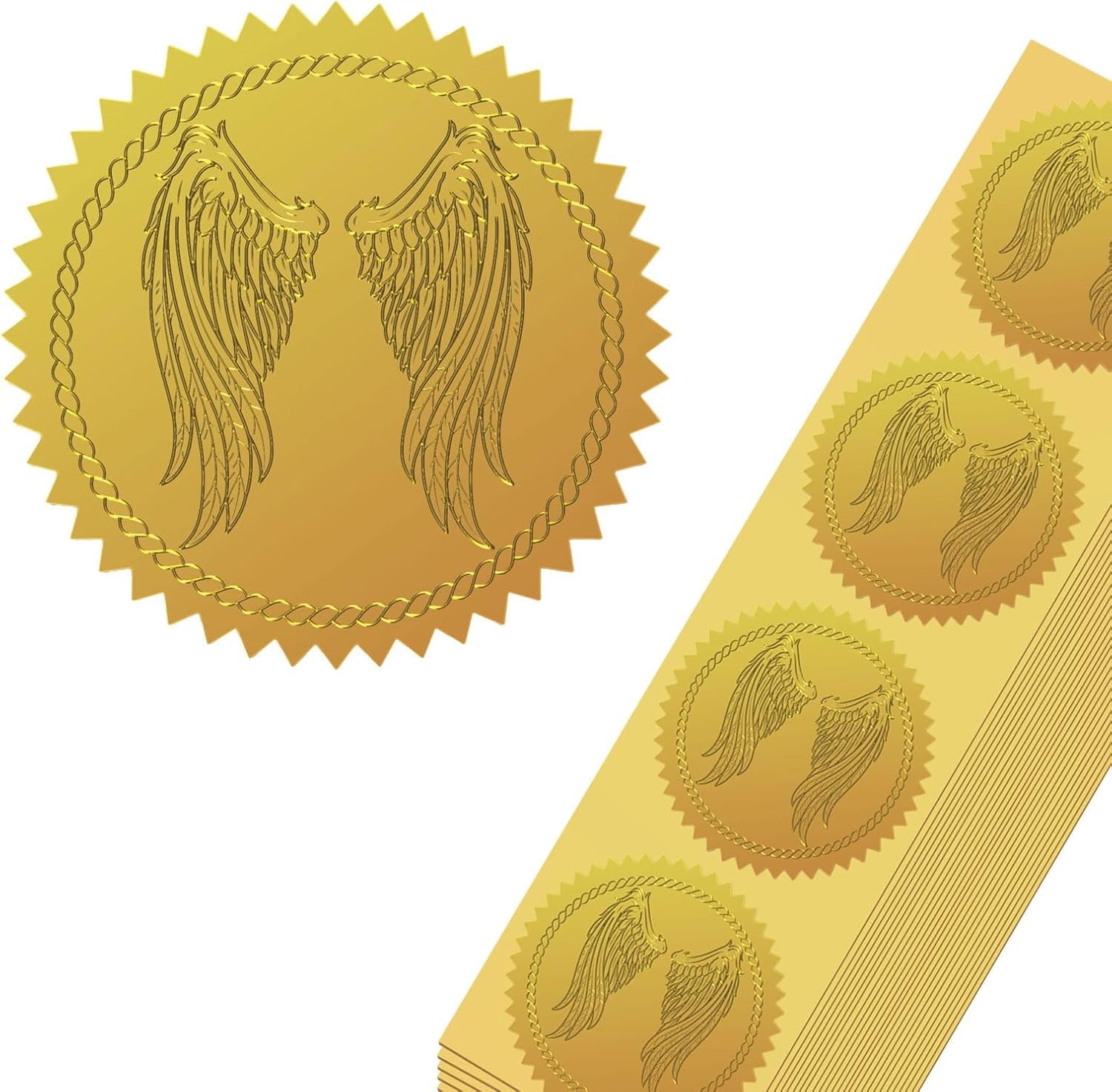 100Pcs Angel Wings Gold Foil Certificate Seals Foil Embossed Stickers ...