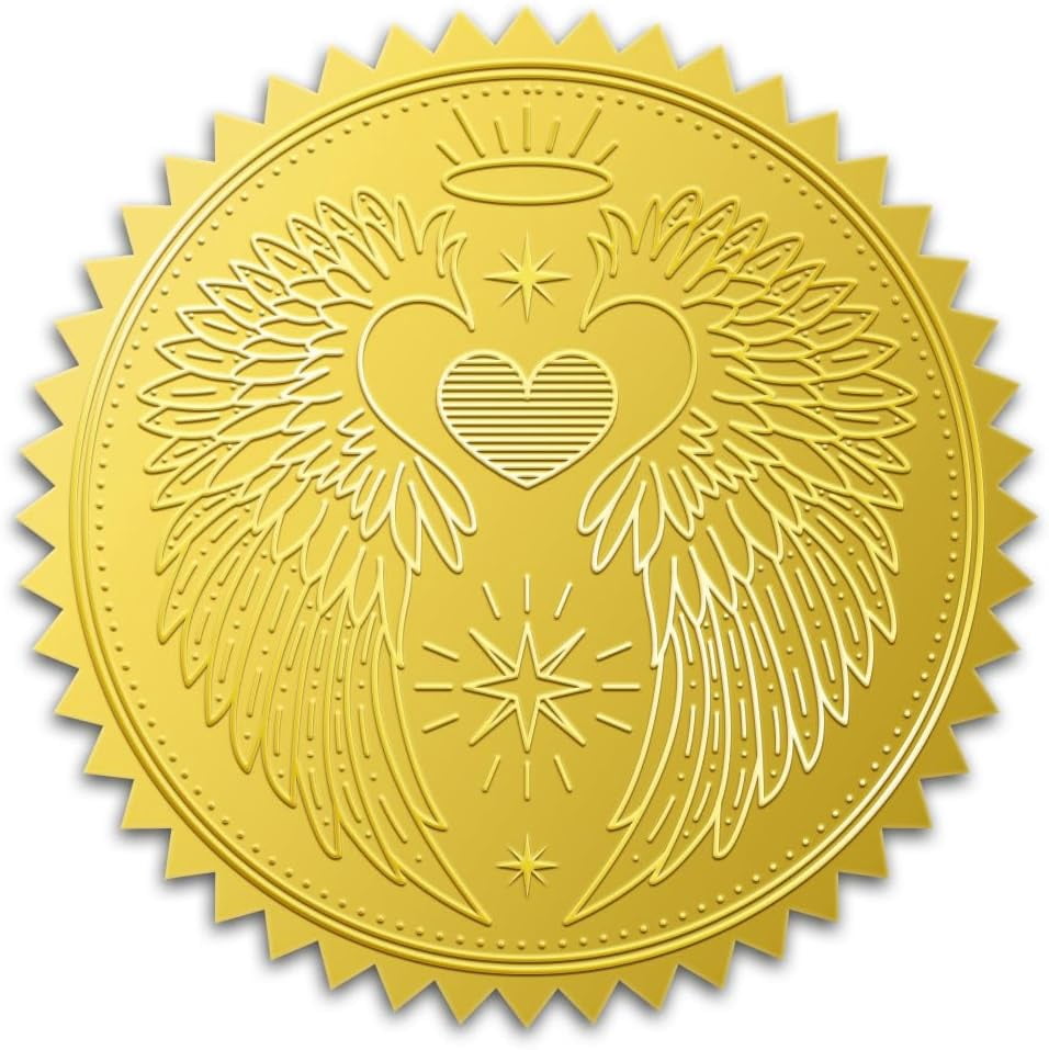 100Pcs Angel Wings Gold Foil Stickers 2 Inch Wing Love Heart Gold ...