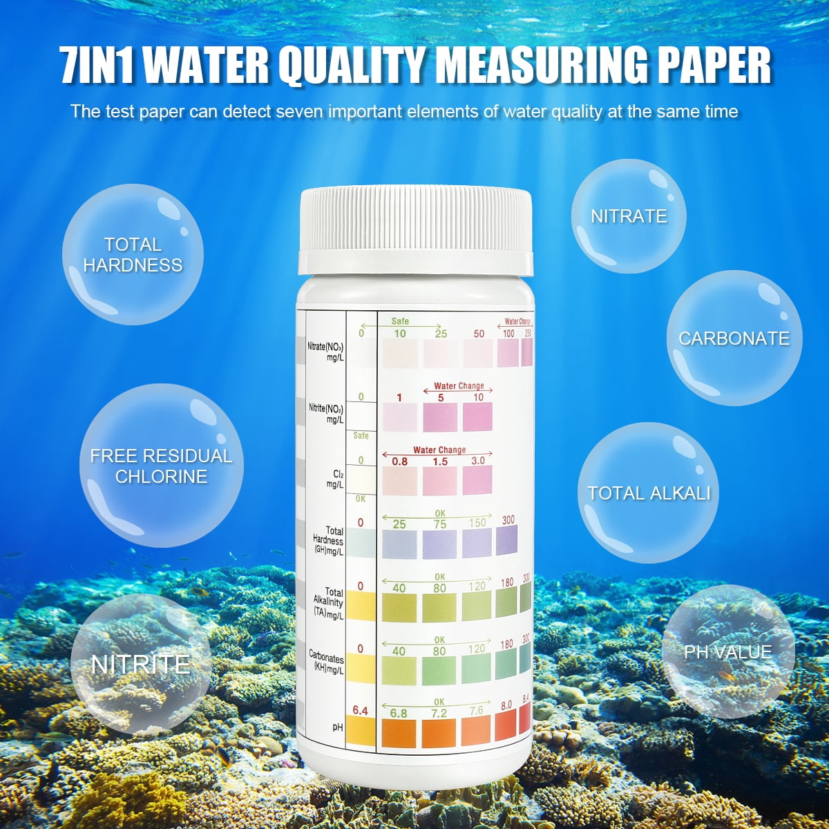 100Pcs Aquarium Test Strips 7 in 1 Fish Tank Test Kit Freshwater ...
