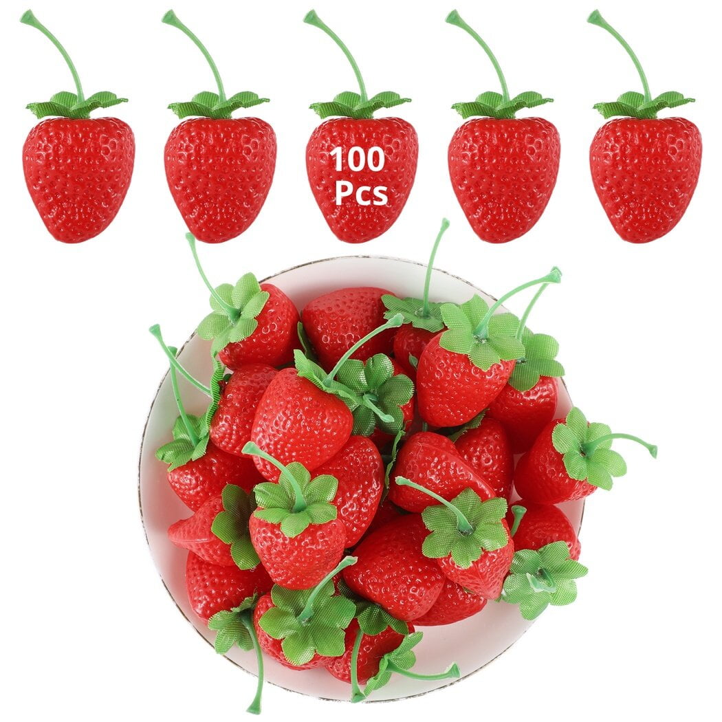 100Pcs Artificial Strawberries, 2.76" Faux Plastic Red Strawberry ...