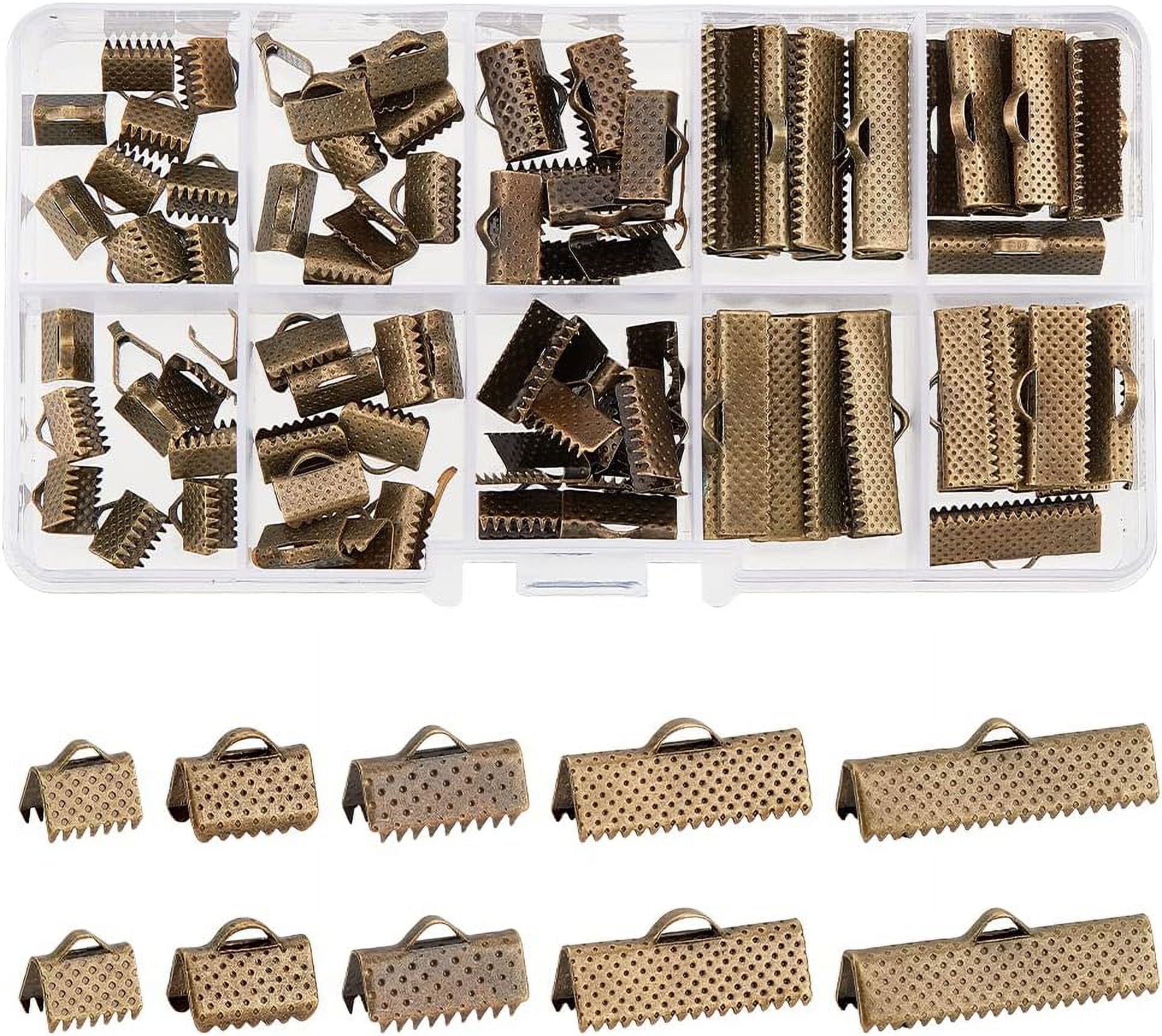 100Pcs Assorted Sizes of Antique Bronze Ribbon Clamp End Crimps ...