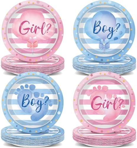 100Pcs Baby Gender Reveal Paper Plates 7 Inch Boy or Girl Disposable ...