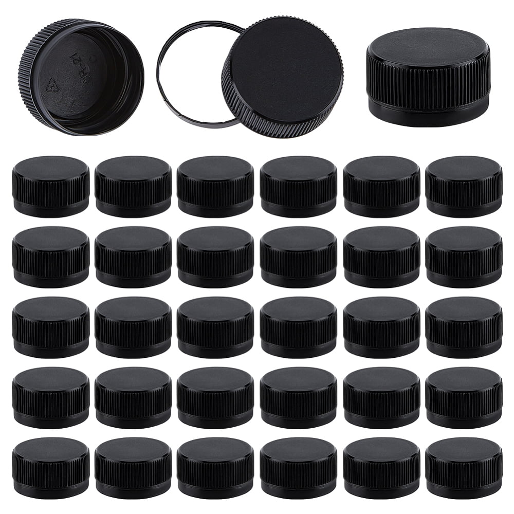 100Pcs Black Screw-On Caps Reusable Plastic Bottle Caps Black Plastic ...