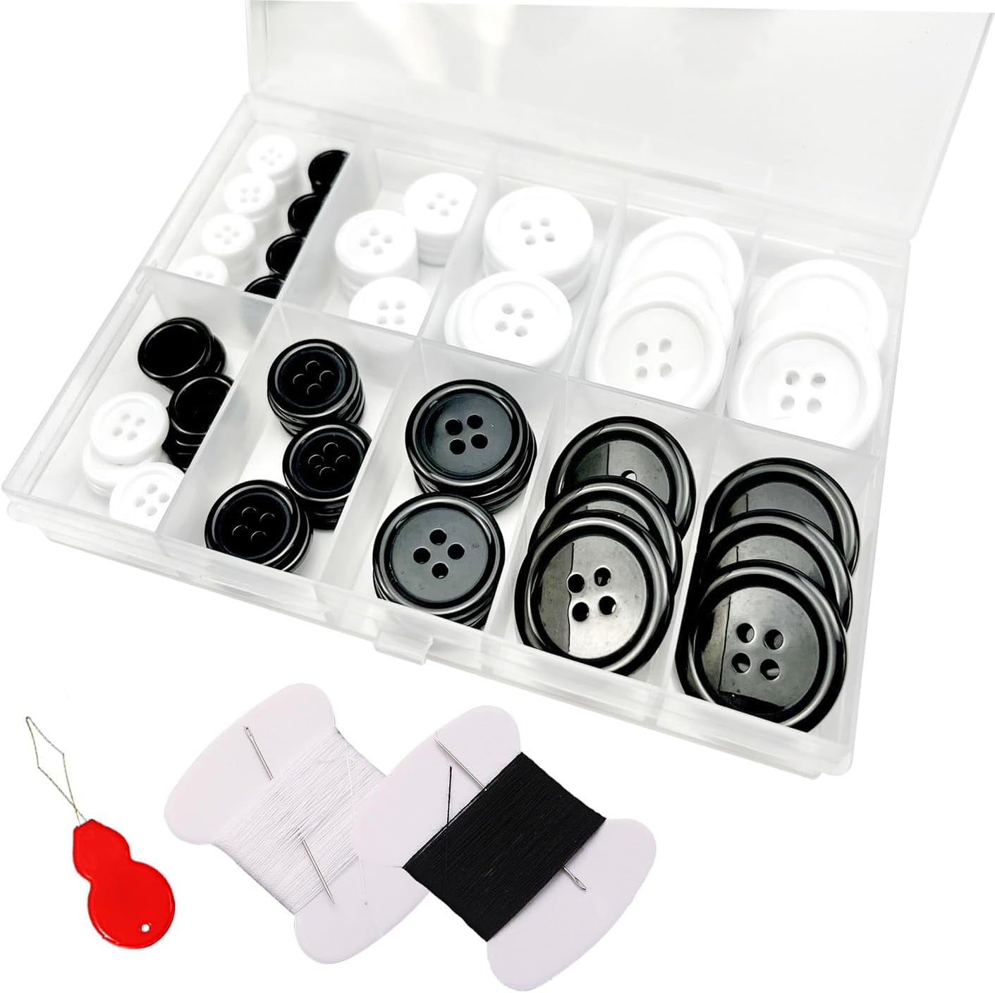 100Pcs Black & White Sewing Buttons Kit, Including Needle, Sewing ...