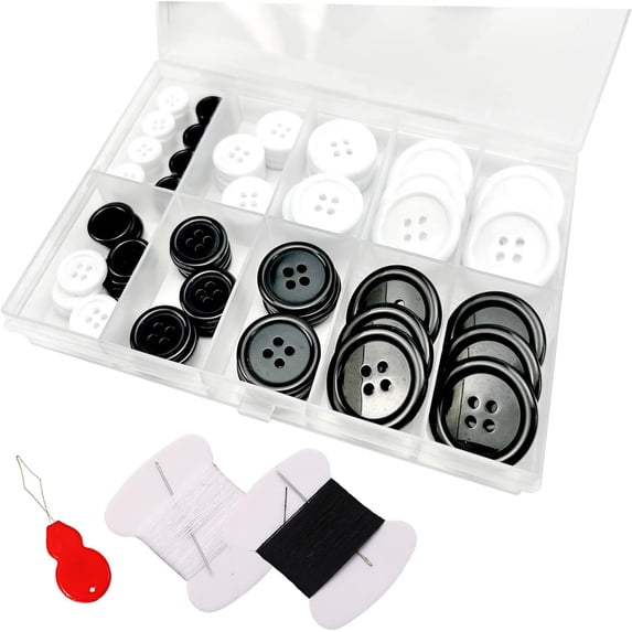 100Pcs Black & White Sewing Buttons Kit, Including Needle, Sewing ...