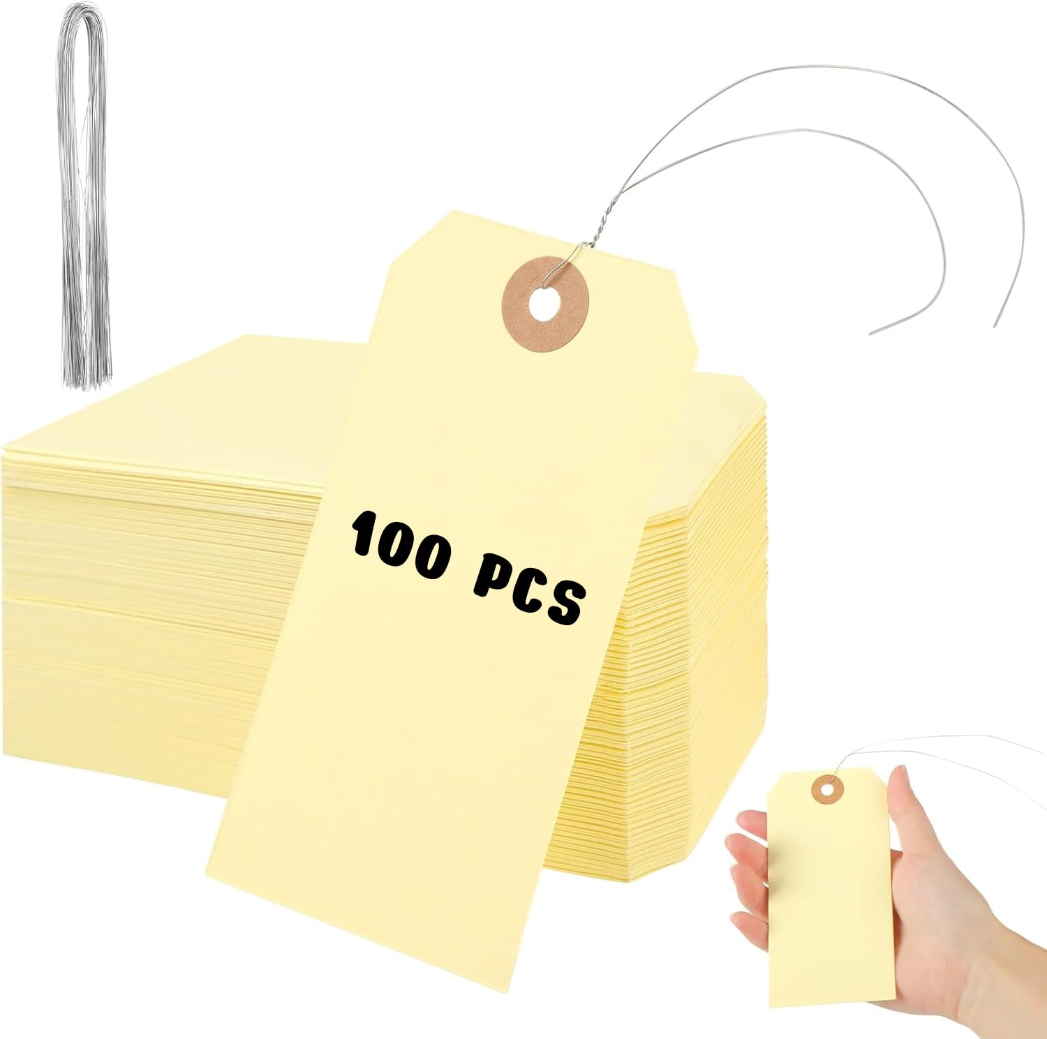 100Pcs Blank Tags Manila Shipping with Wire Attached, 4 3/4 x 2 3/8 ...