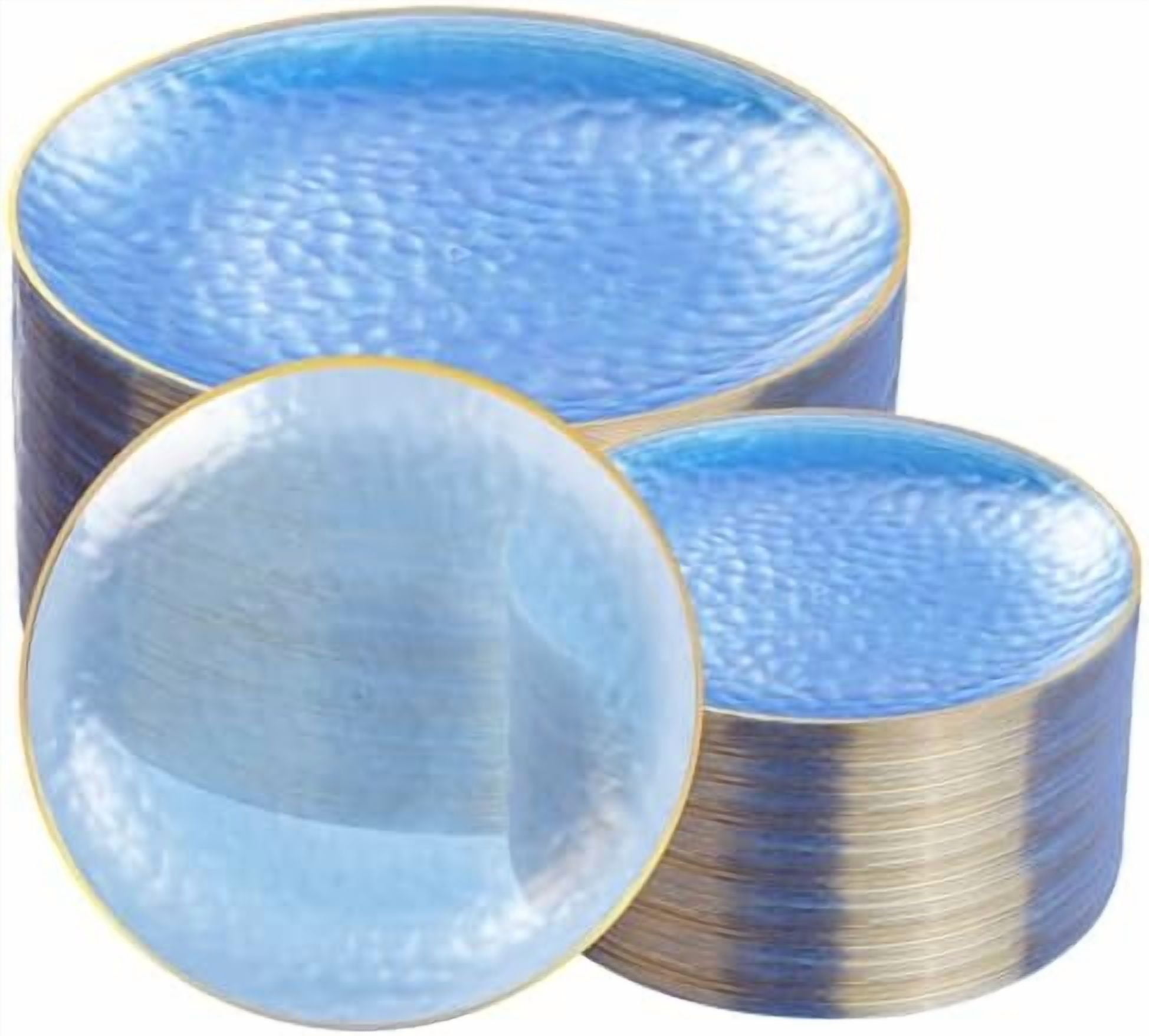100Pcs Blue Gold Plastic Plates, Blue Disposable Plates With Gold Rim ...