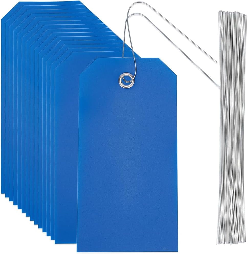 100Pcs Blue Hang Tags Blank Shipping Tags with Iron Wire 4.7 x 2.4 Inch ...