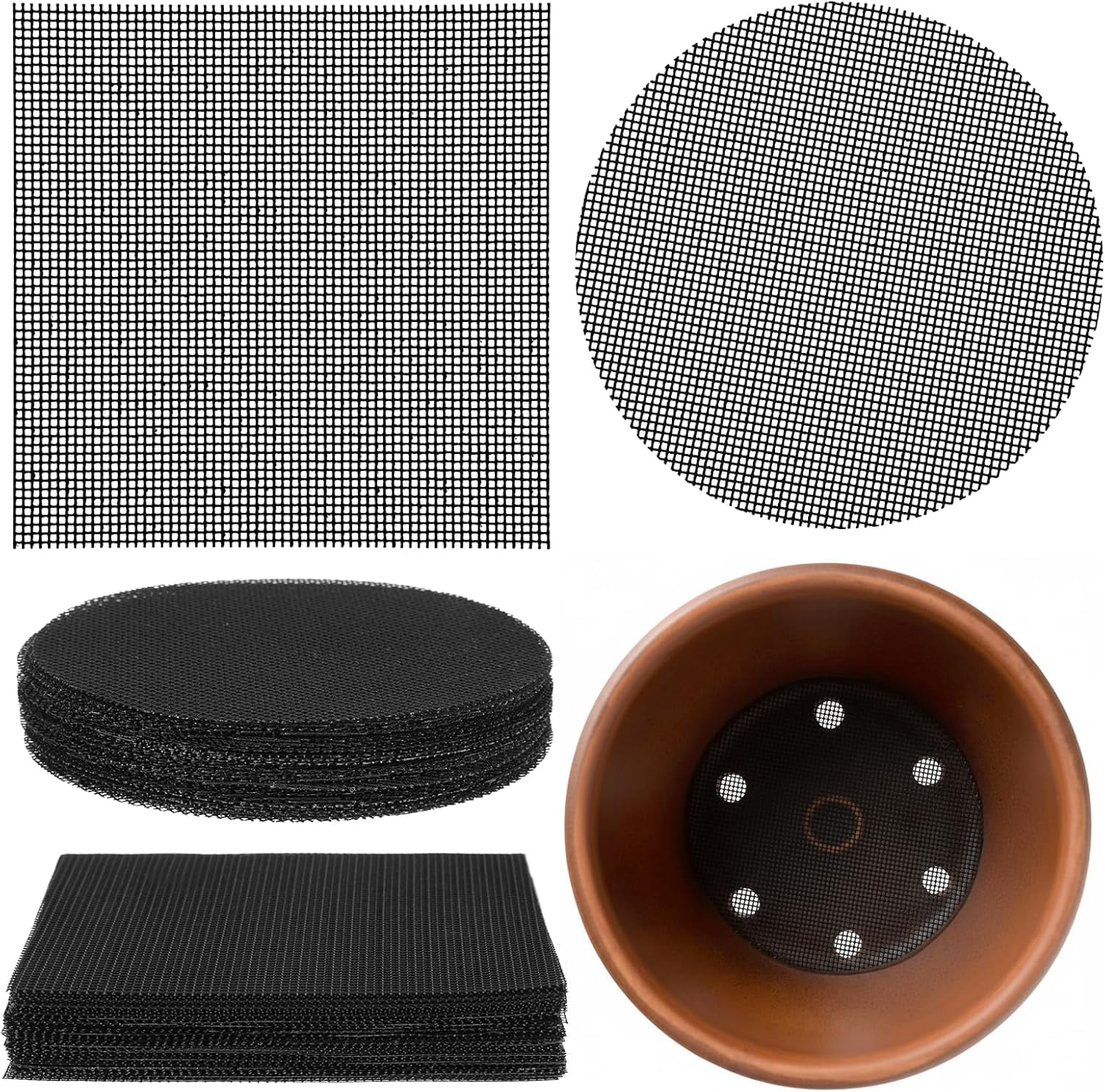 100Pcs Bonsai Pot Meshs Pad, 4 inch Round&Square Flower Pot Hole Mesh ...
