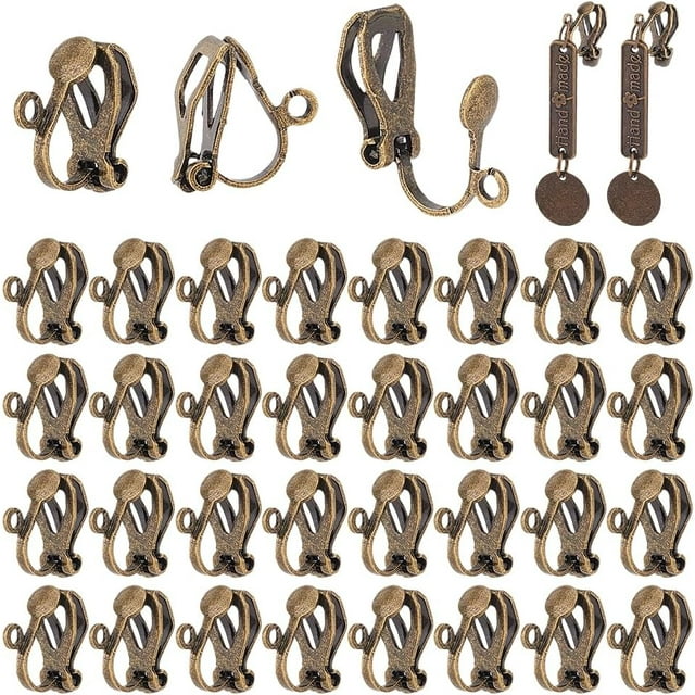 100Pcs Brass Clip-on Earring Findings for Non-Pierced Ears Antique ...