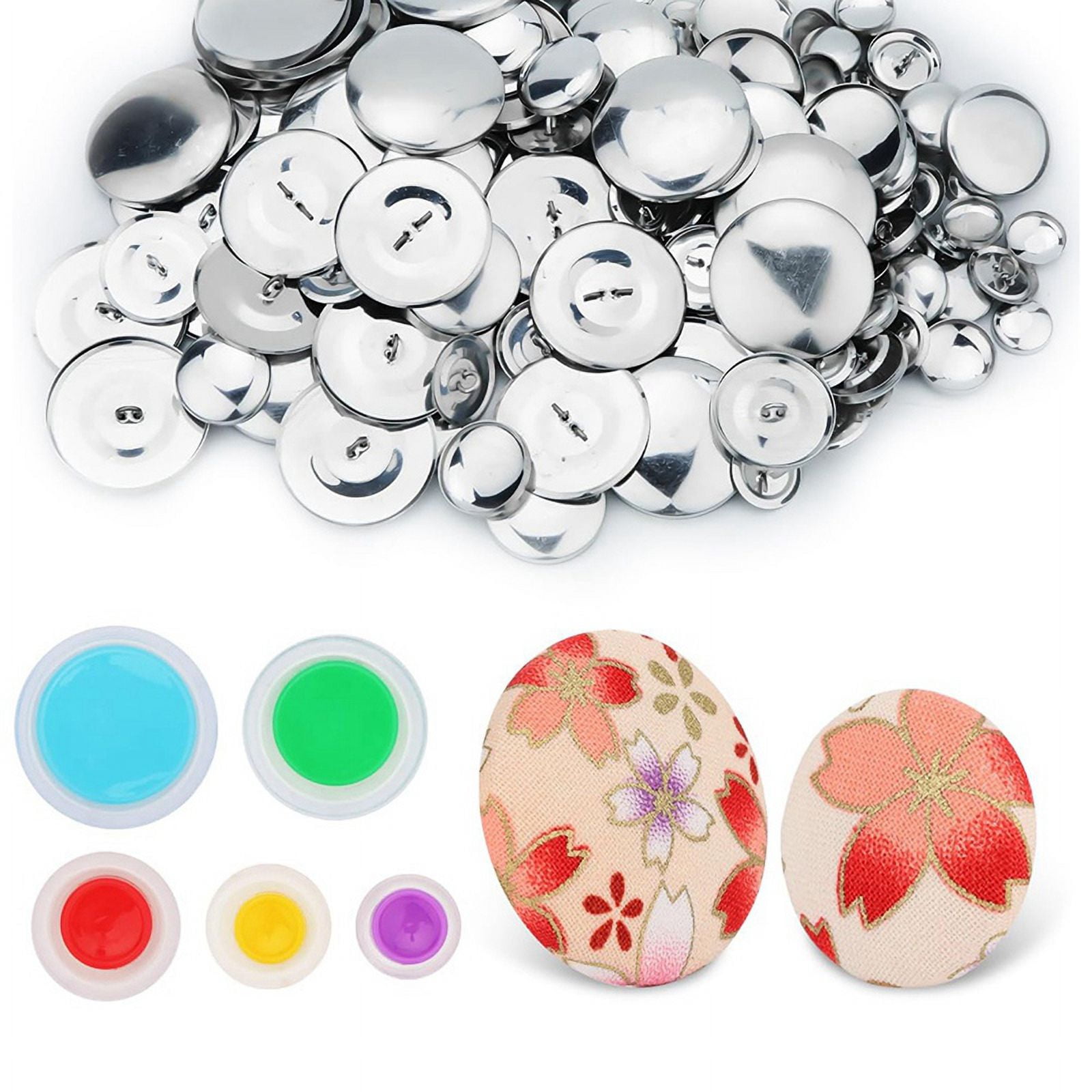 100Pcs Button Covers, Cover Button Kit with 5 Different Sized Buttons and Tools for Make Your ...