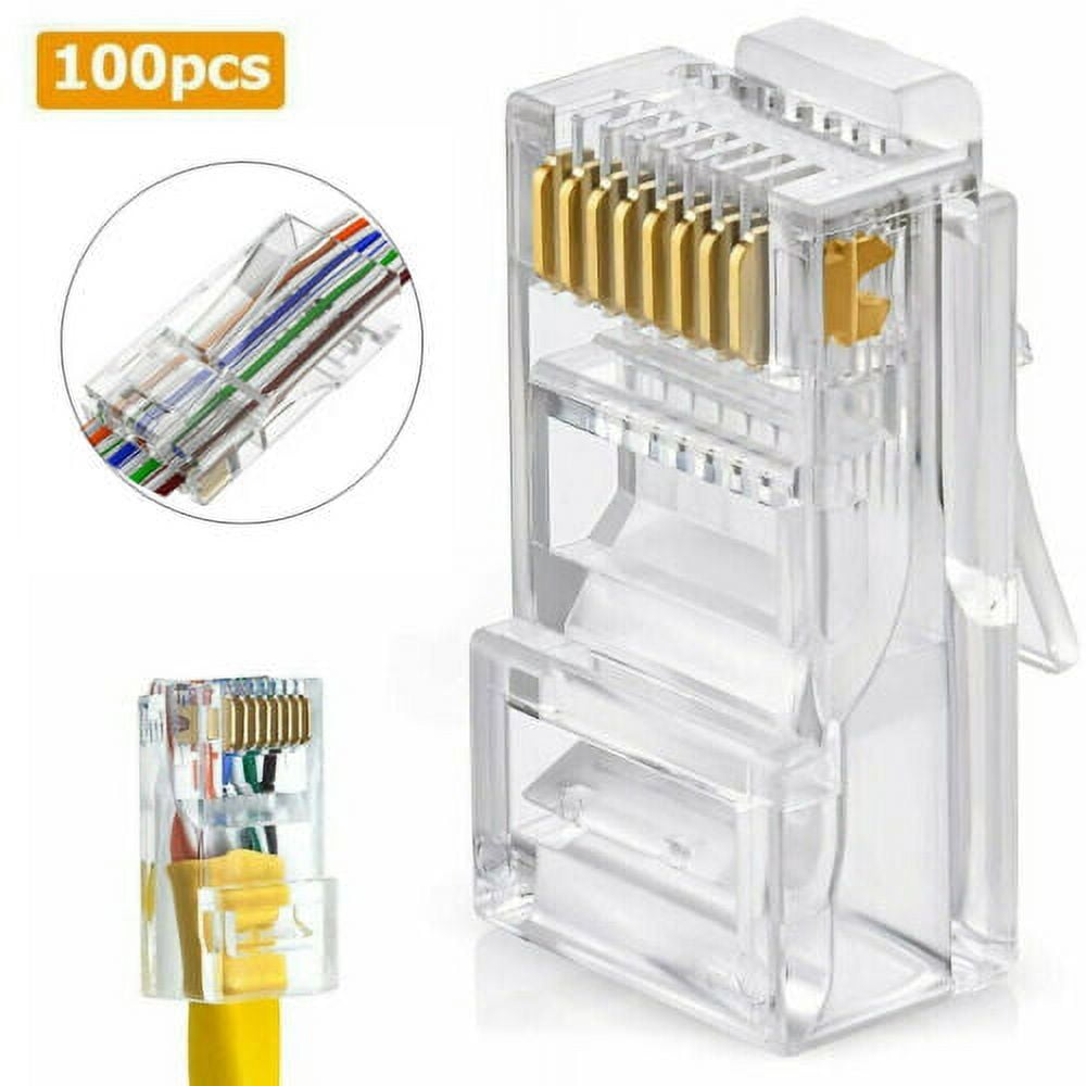 SJPACK 100Pcs RJ45 Pass Through Cat6 Network Cable Connectors Gold ...