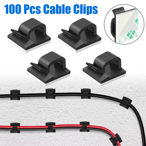 100Pcs Cable Clips Self-Adhesive Cord Management Wire Tie Holder ...