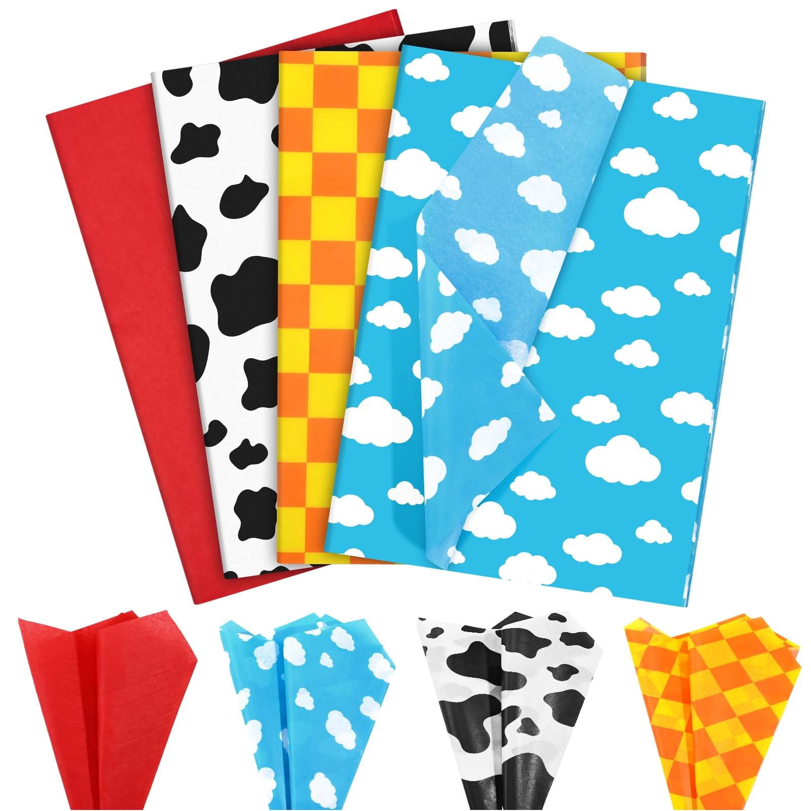 100Pcs Cartoon Story Tissue Paper Blue AIS1 Sky White Clouds Cow Yellow ...