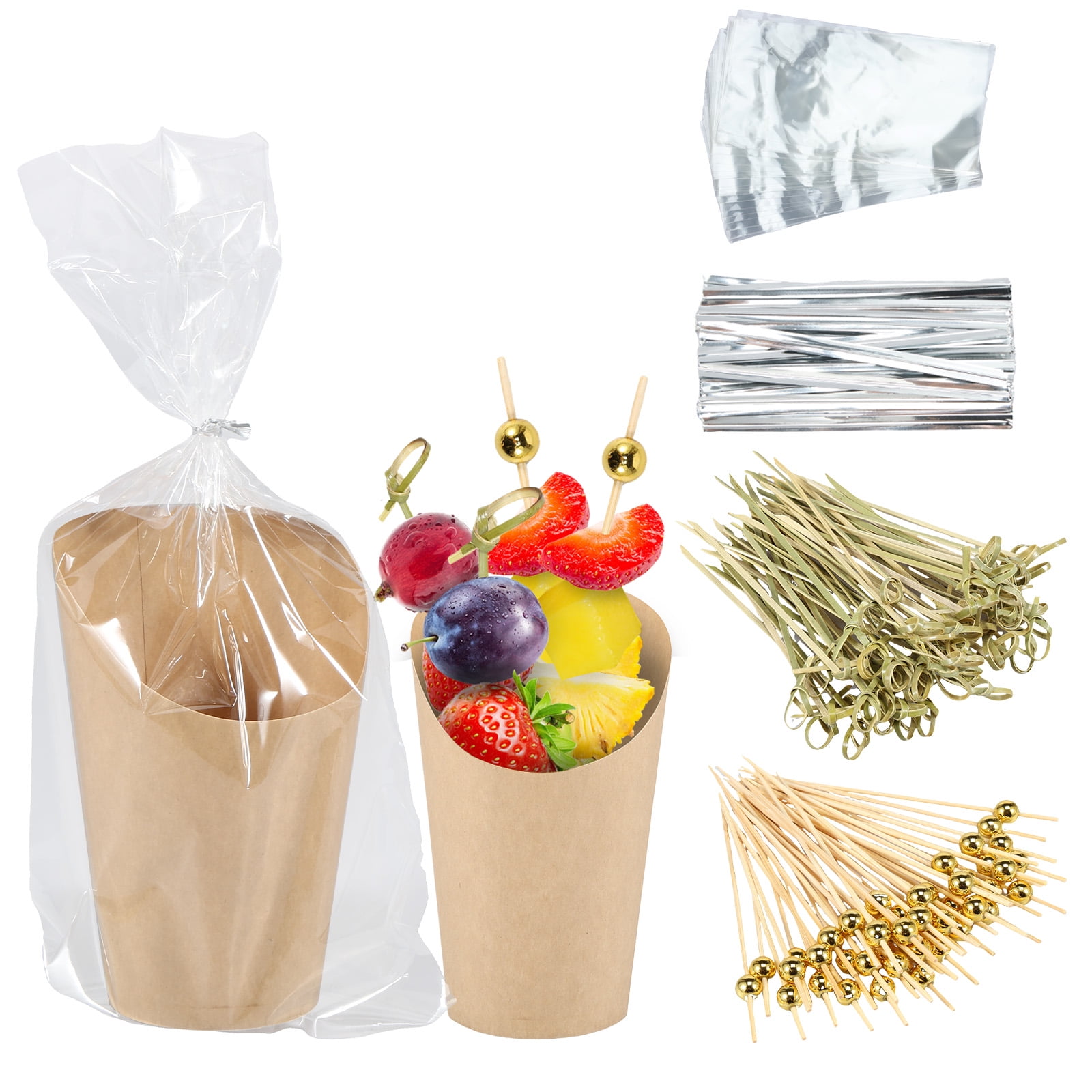 100Pcs Charcuterie Cups with 200 Bamboo Sticks 50 Bags and 50 Ties 14oz ...