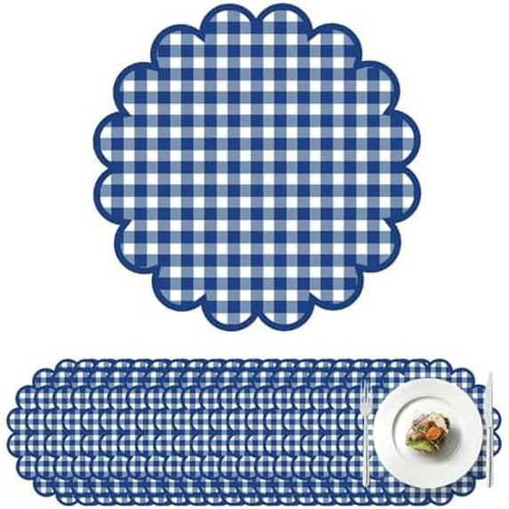 100Pcs Checkered Paper Placemats Dark Blue Gingham Place Mats 13.5 Inch ...