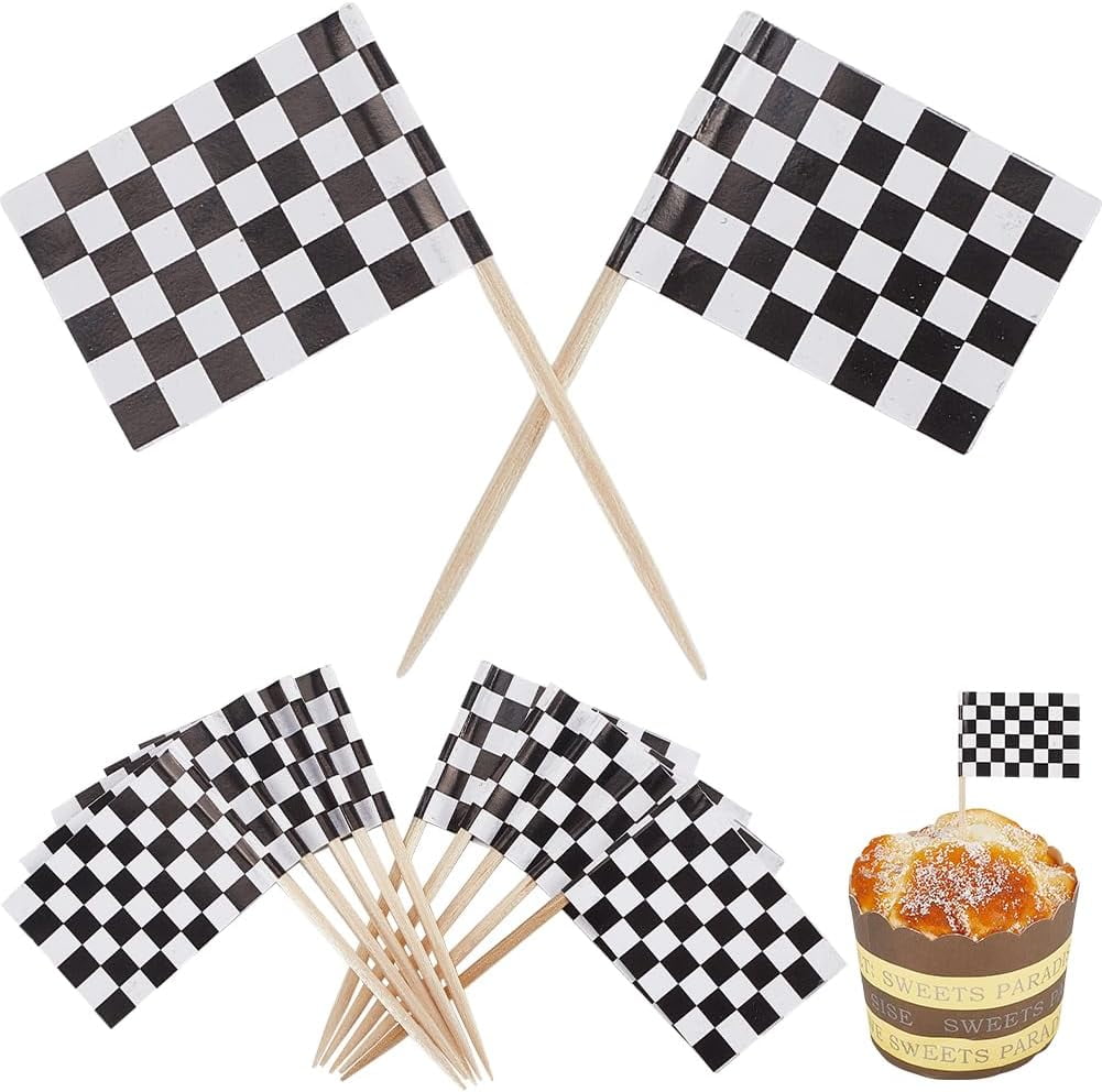 100Pcs Checkered Toothpick Flags Cocktail Picks Food Labels Black&White ...