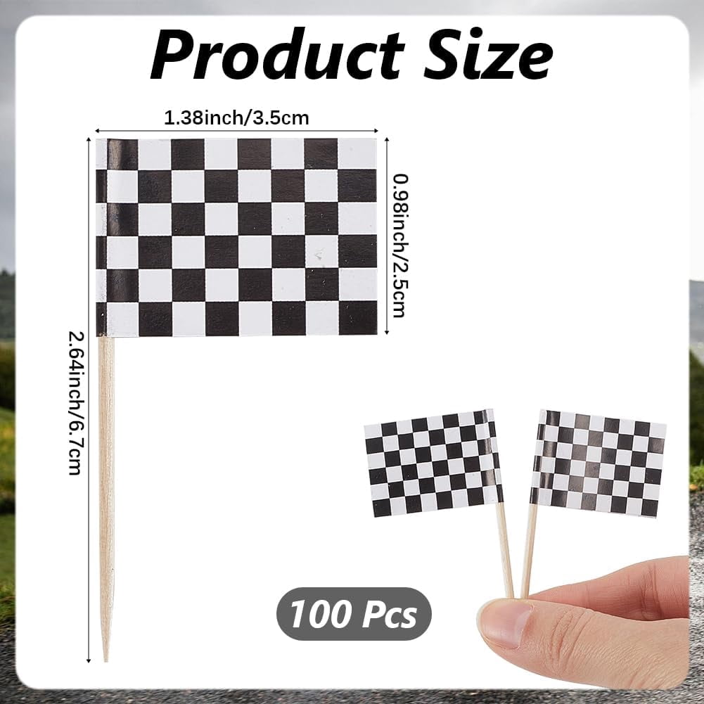 100Pcs Checkered Toothpick Flags Cocktail Picks Food Labels Black&White ...